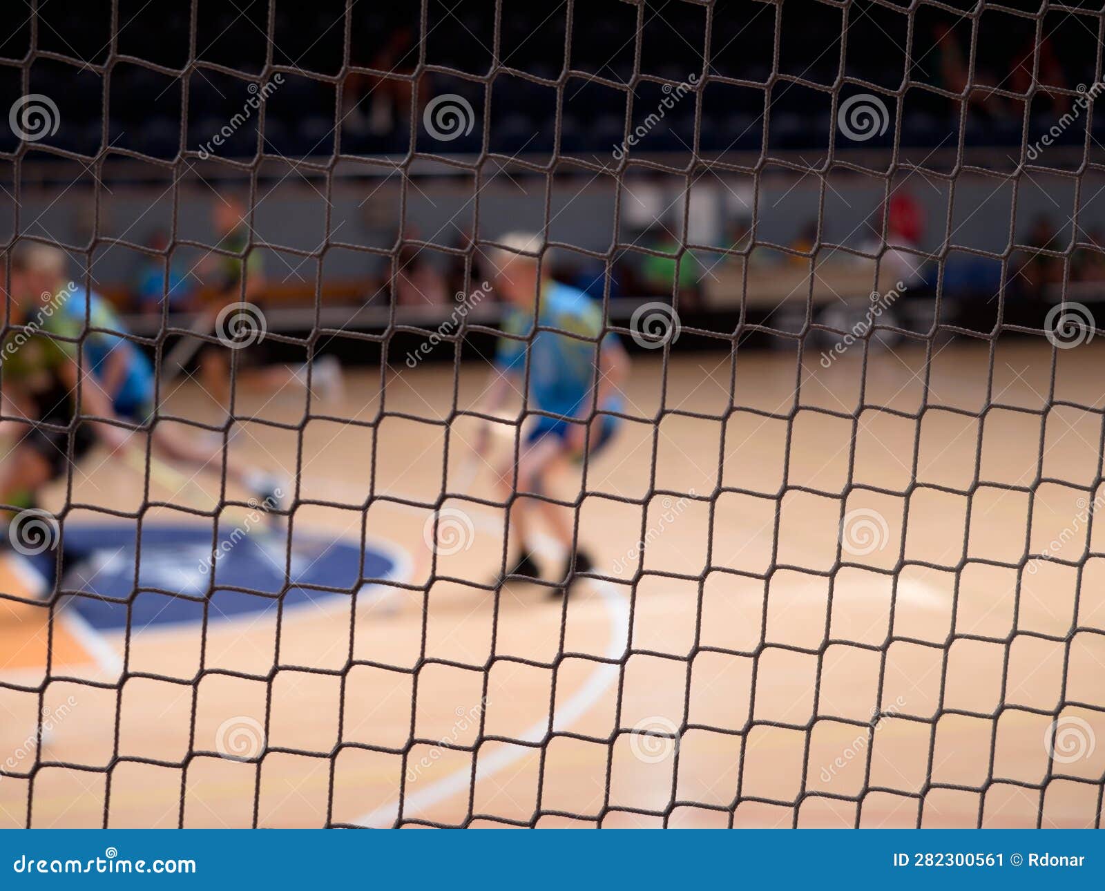 Floorball Players in the Indoor Playground. a View through Net Stock ...