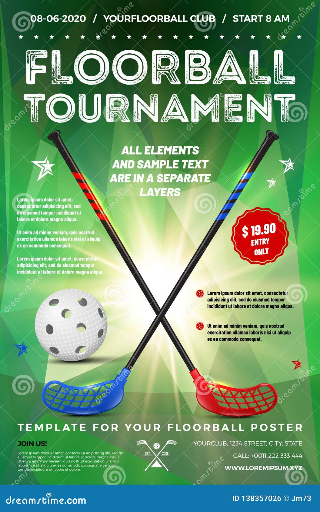 Floorball Tournament Invitation Template With Ball And Sticks Vector ...