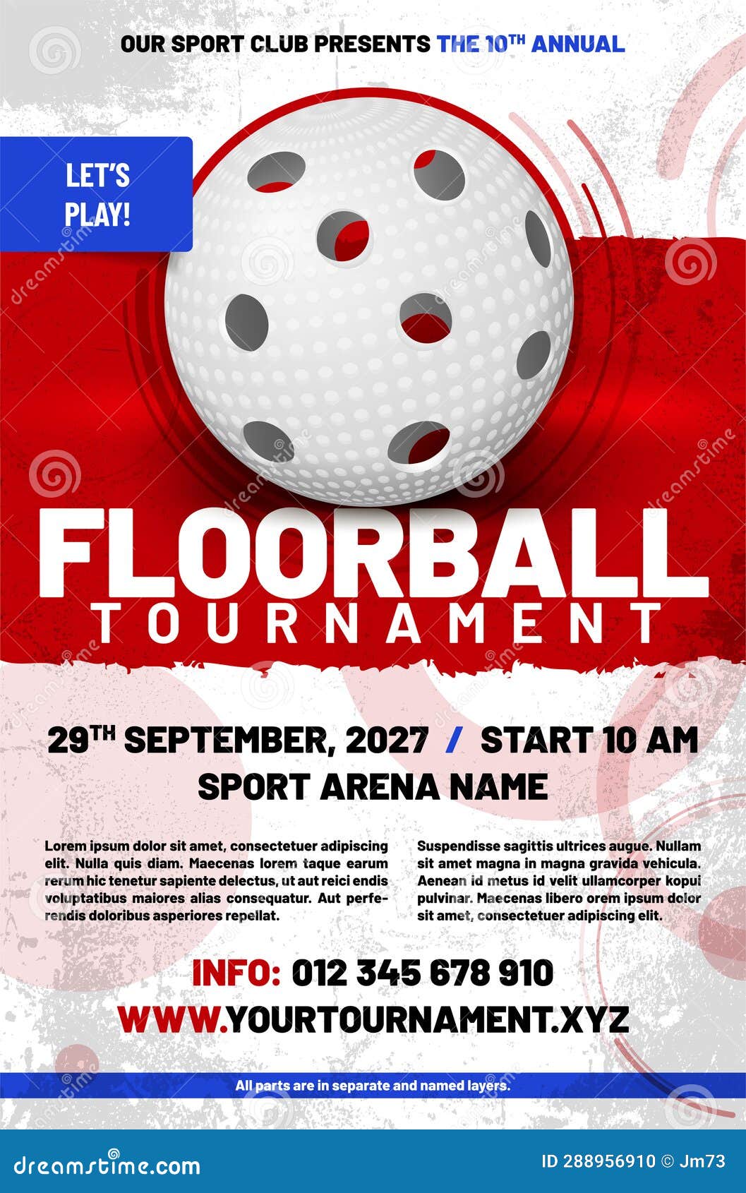 Floorball Tournament Poster Template with Ball and Sample Text Stock ...