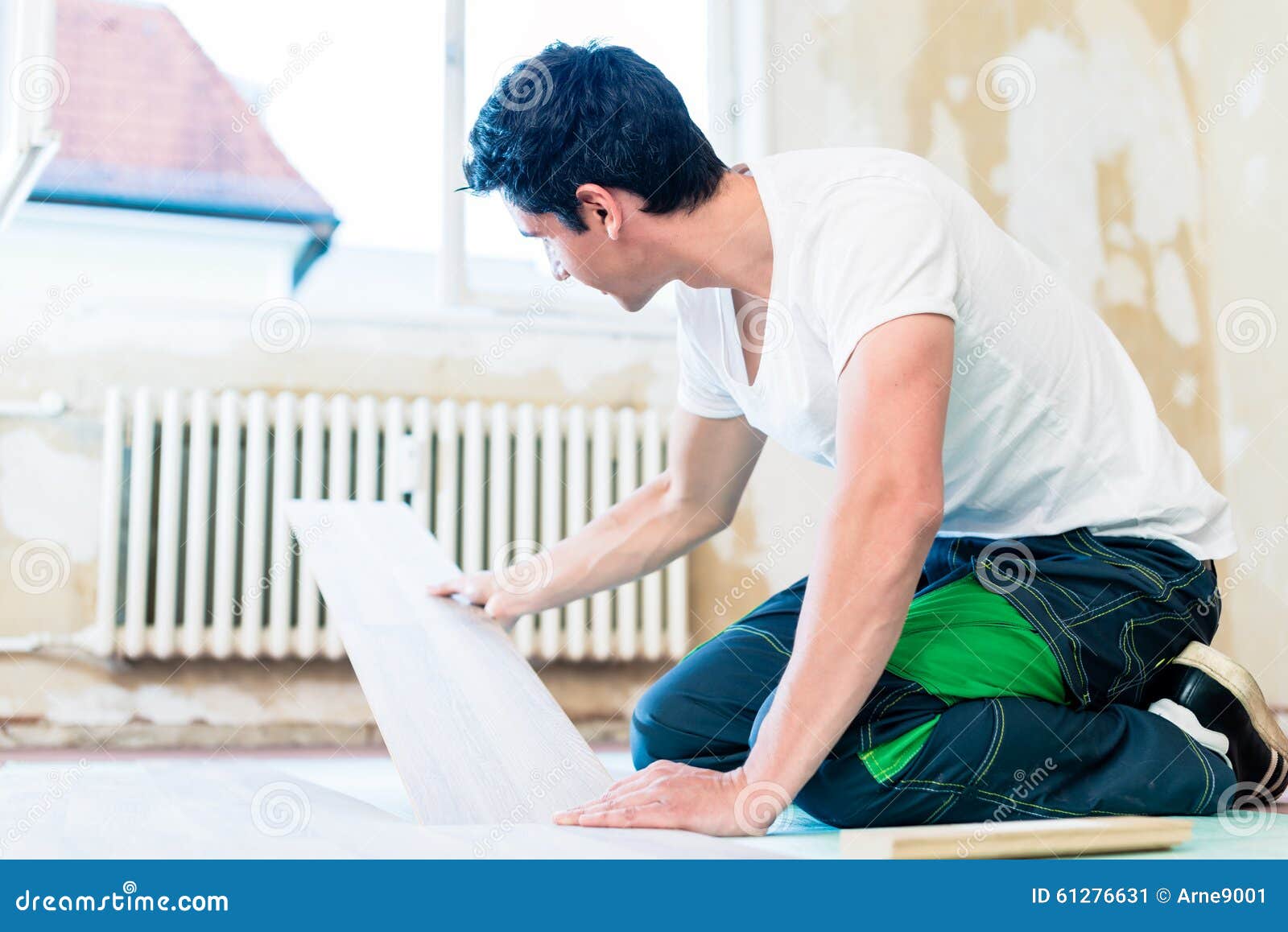 Floorer Working in Home in Improvement Project Stock Image - Image of ...