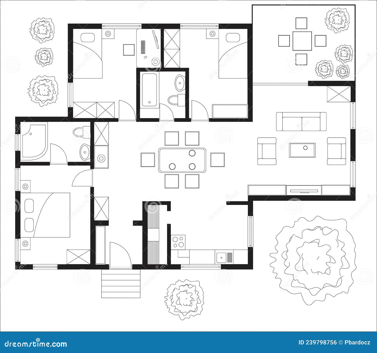 Black and White Floor Plan of a House. Stock Vector - Illustration of ...