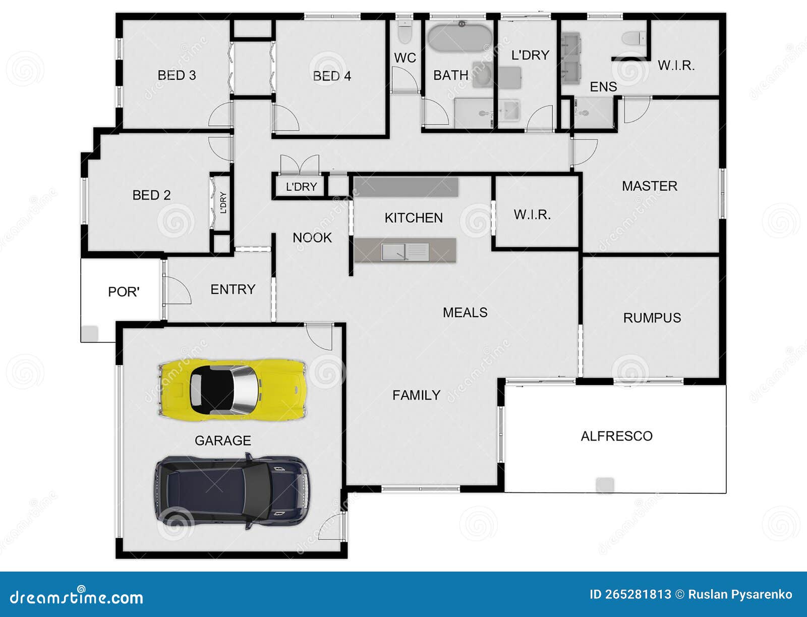 Floorplan Overhead Outlined Interior Design Top View Architectural Plan ...