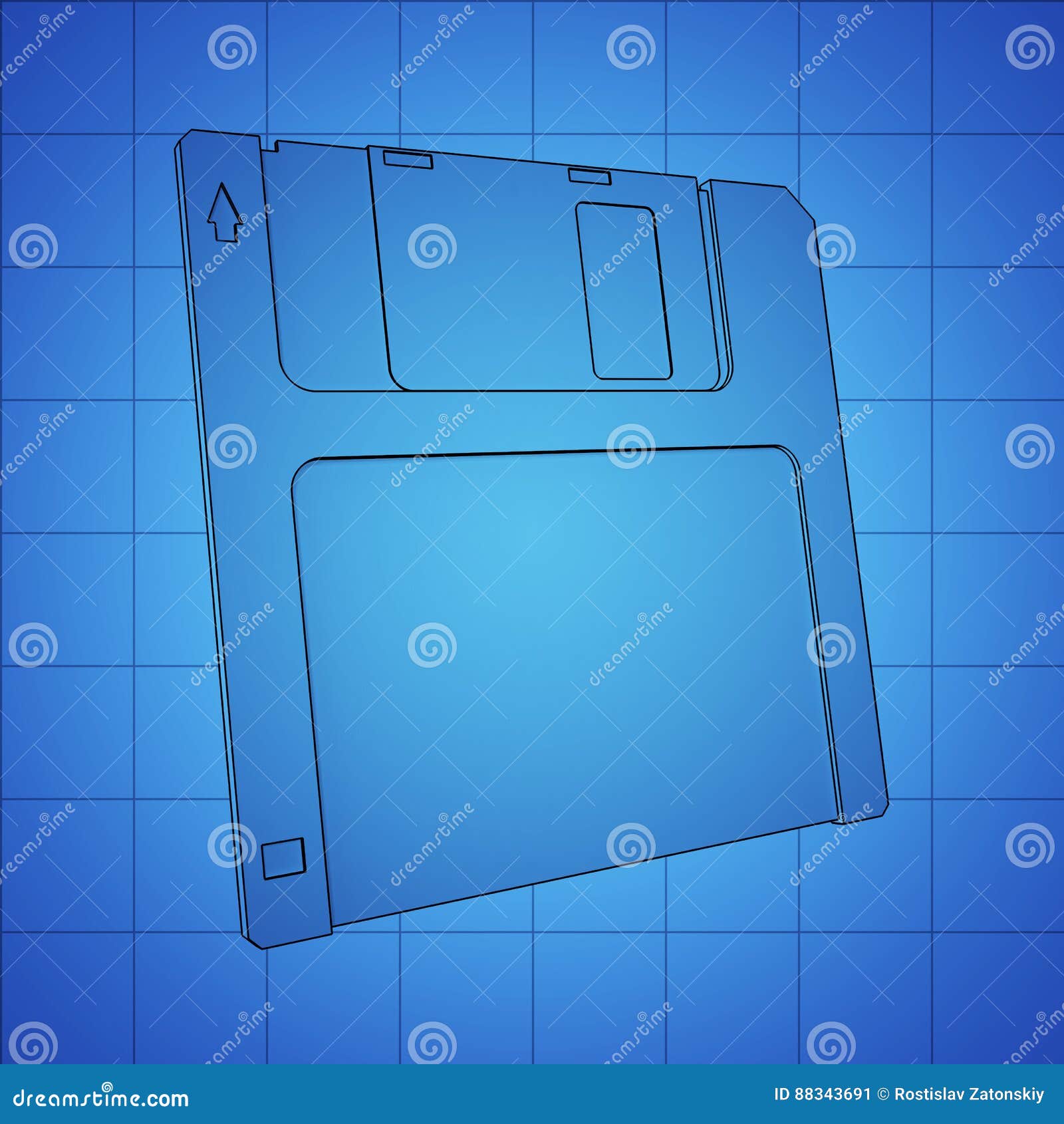 Floppy Disk Blue Print, Thin Line Illustration, Black Outline Symbol on ...