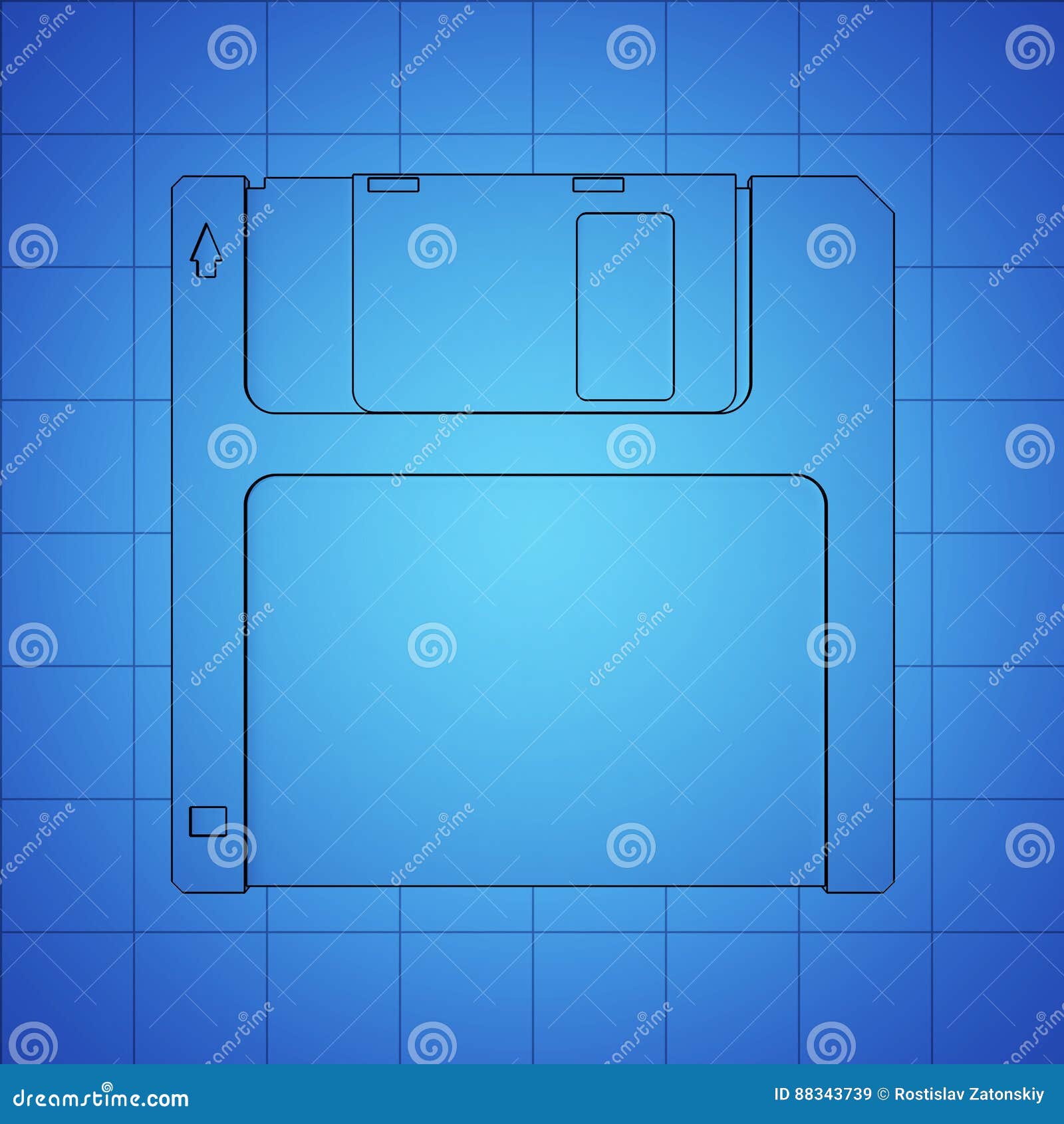 Floppy Disk Blue Print, Thin Line Illustration, Black Outline Symbol on ...