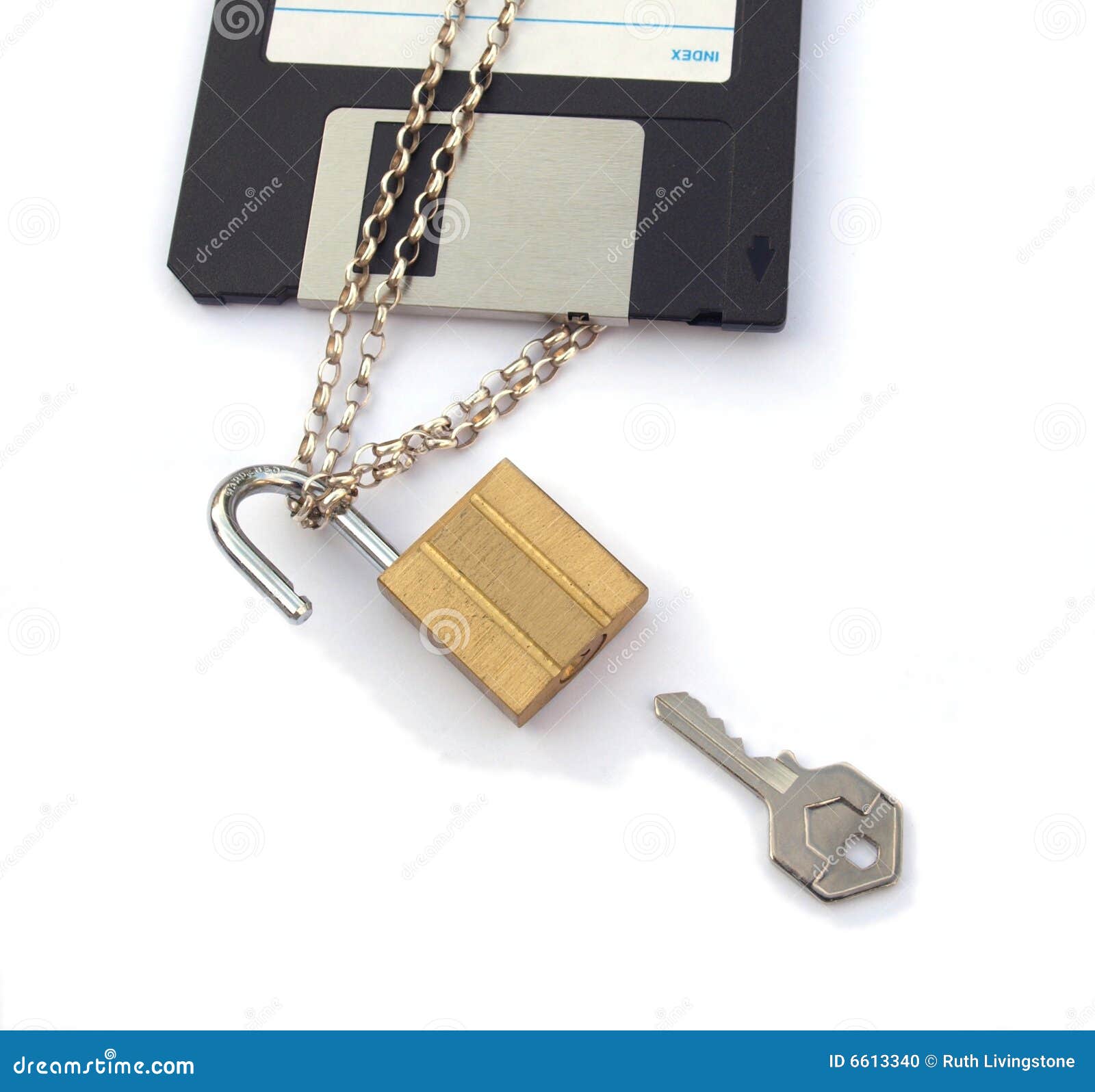 Floppy Disk with Chain, Padlock and Key. Stock Photo - Image of ...