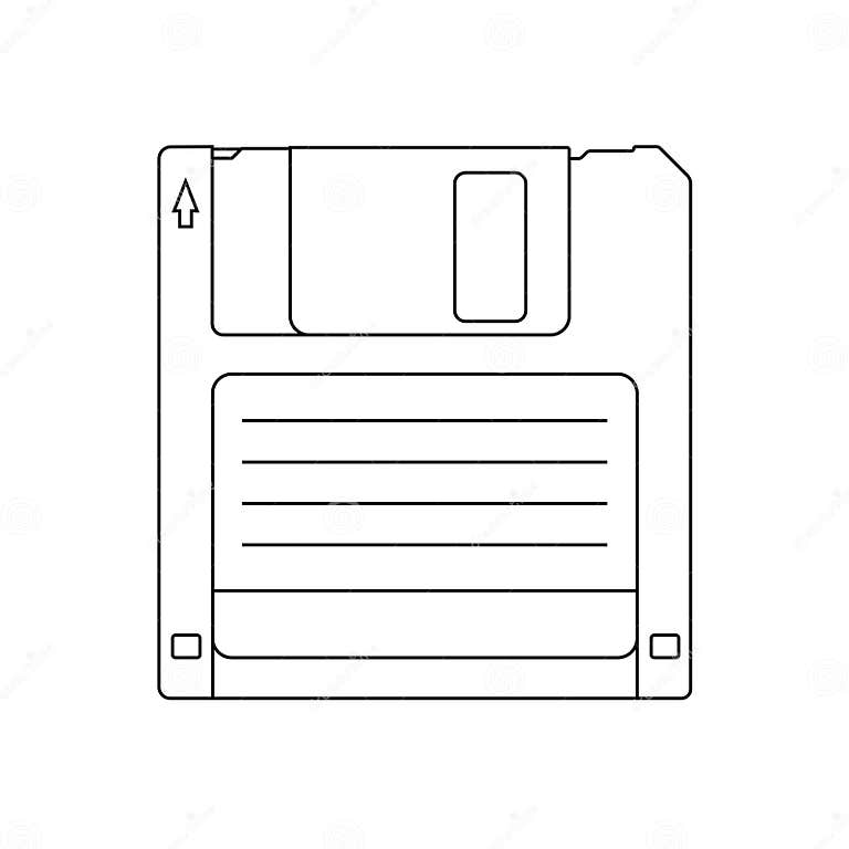 Floppy Disk Outline Icon Illustration on White Background Stock Vector ...