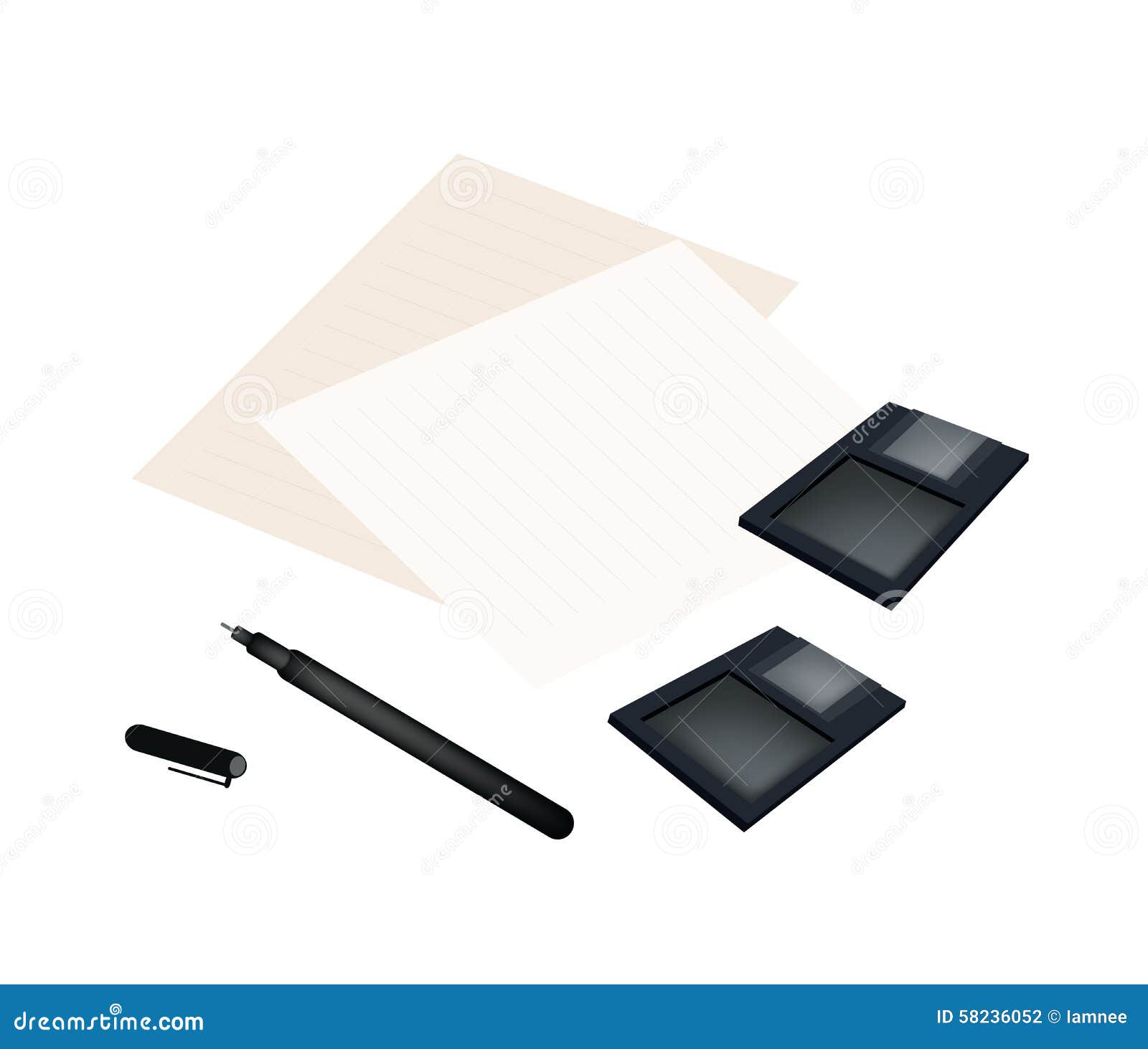 Floppy Disk with Pen and Blank Paper Stock Vector - Illustration of ...