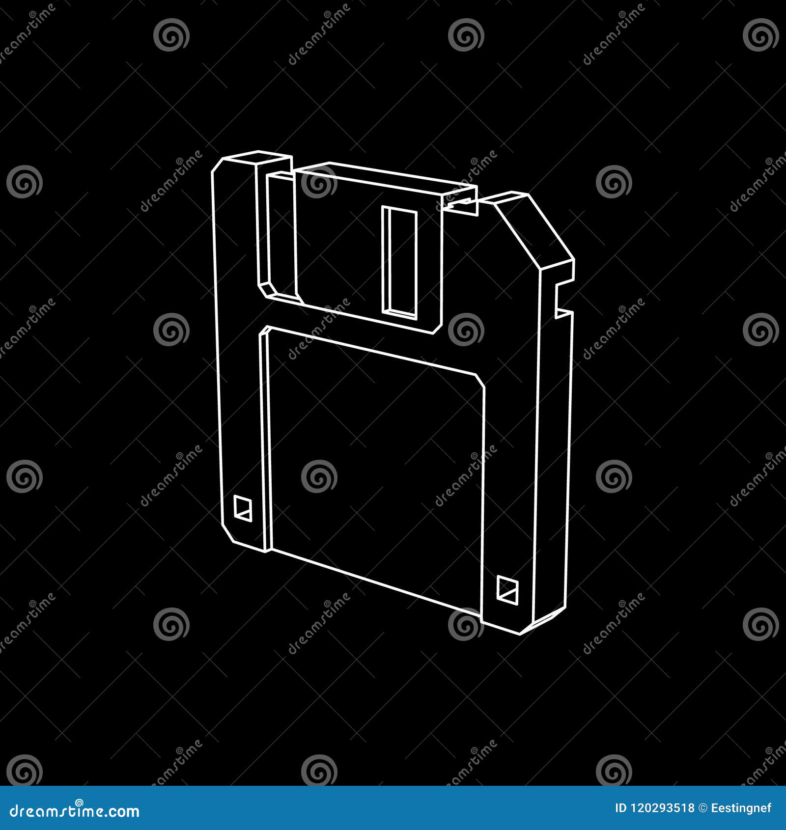 Floppy Diskette Icon. Isolated on Black Background. Vector Outli Stock Vector - Illustration of ...