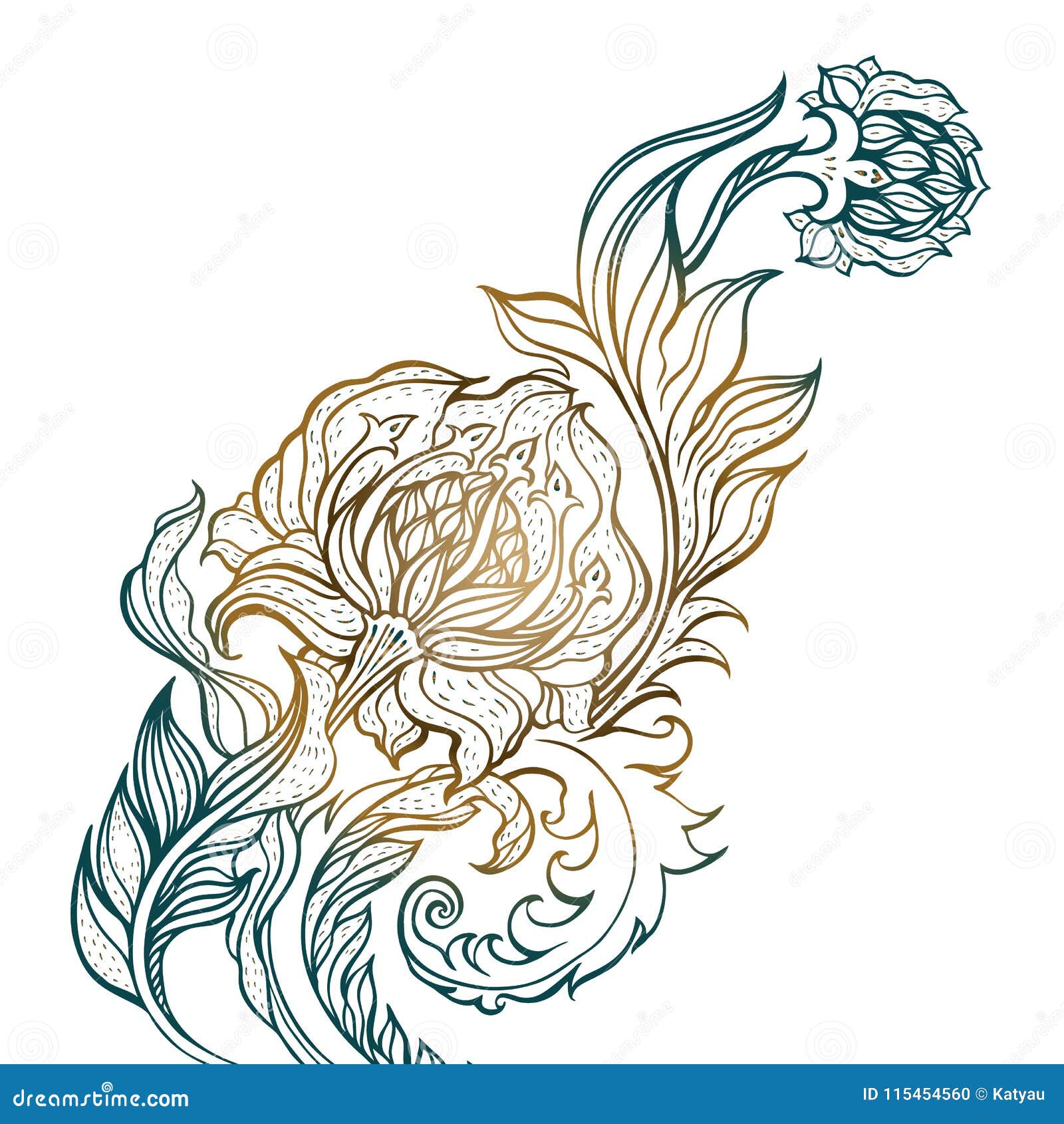 Flor Abstracta Ejemplo Dibujado Mano Del Vector, Aislado Stock de ...