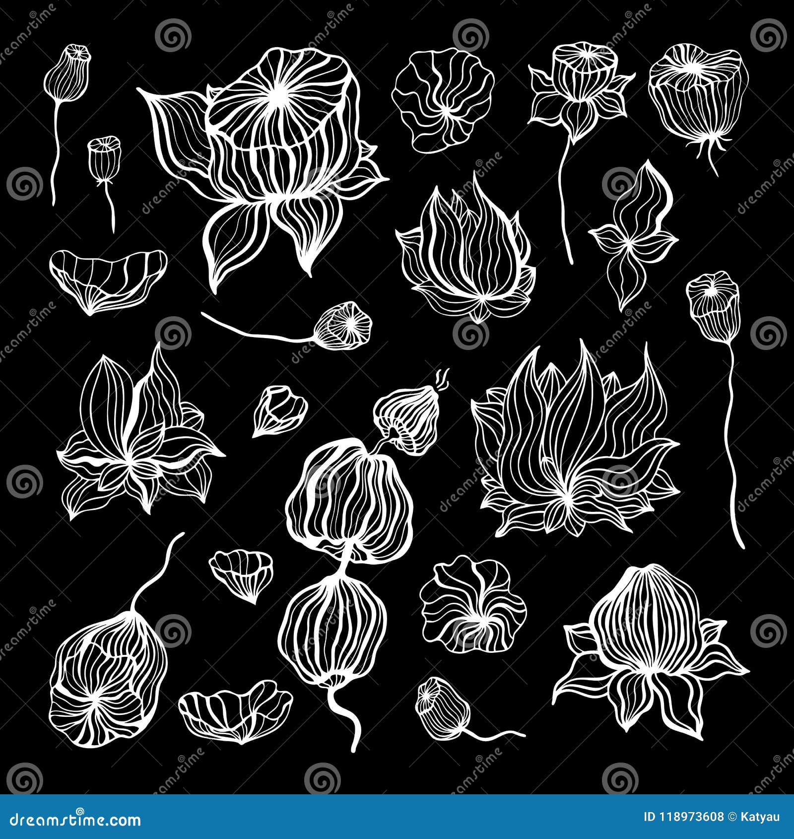 Flor Abstracta Ejemplo Dibujado Mano Del Vector, Aislado Stock de ...