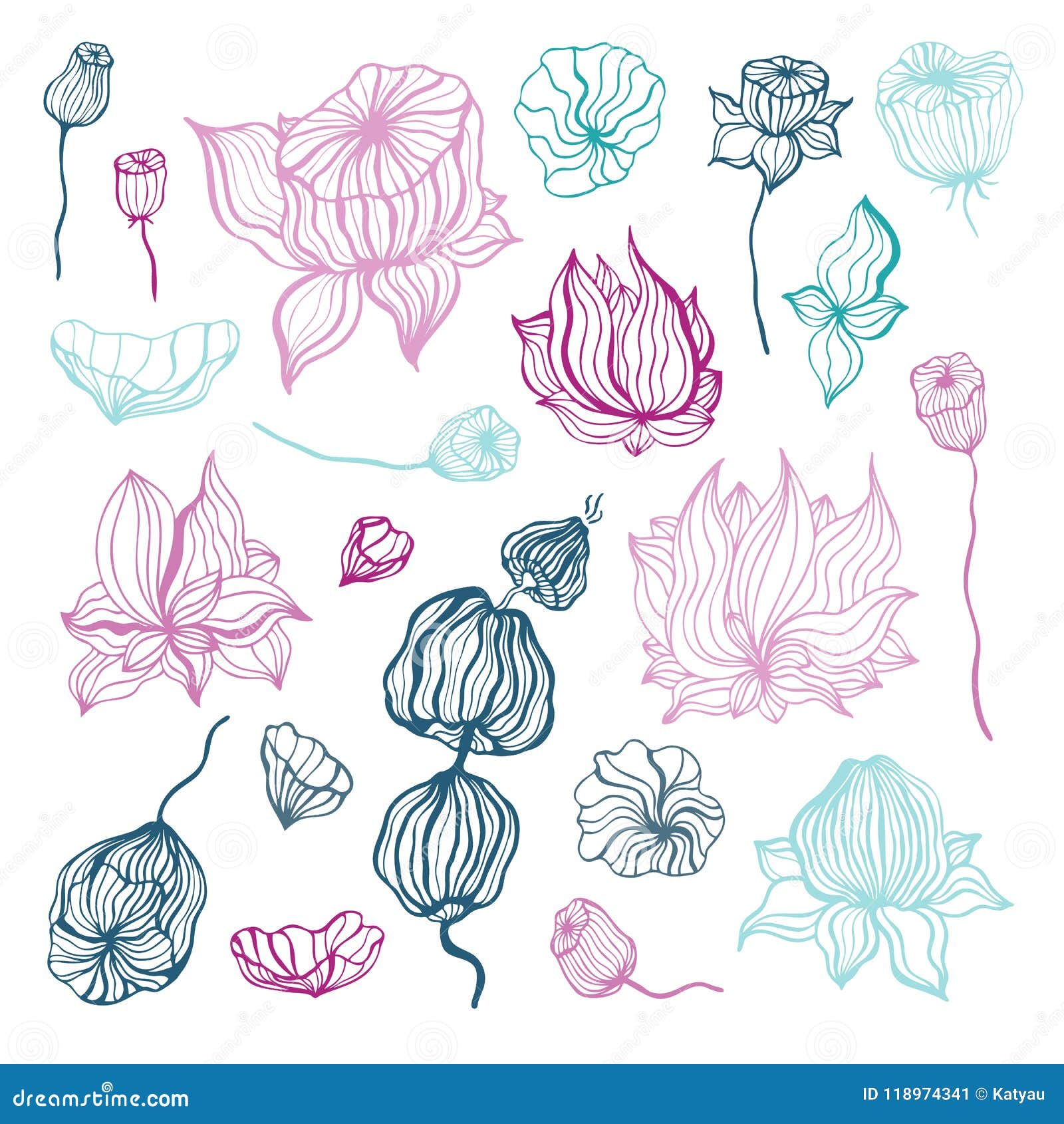 Flor Abstracta Ejemplo Dibujado Mano Del Vector, Aislado Stock de ...