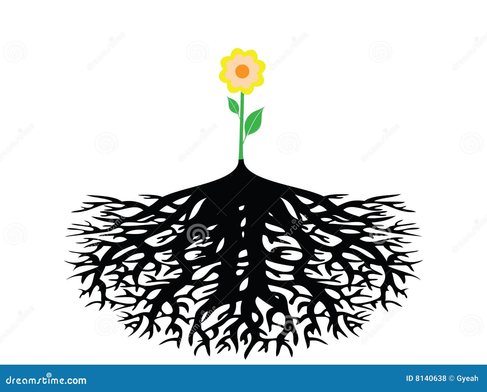 Flor con la raíz aislada ilustración del vector. Ilustración de vector ...