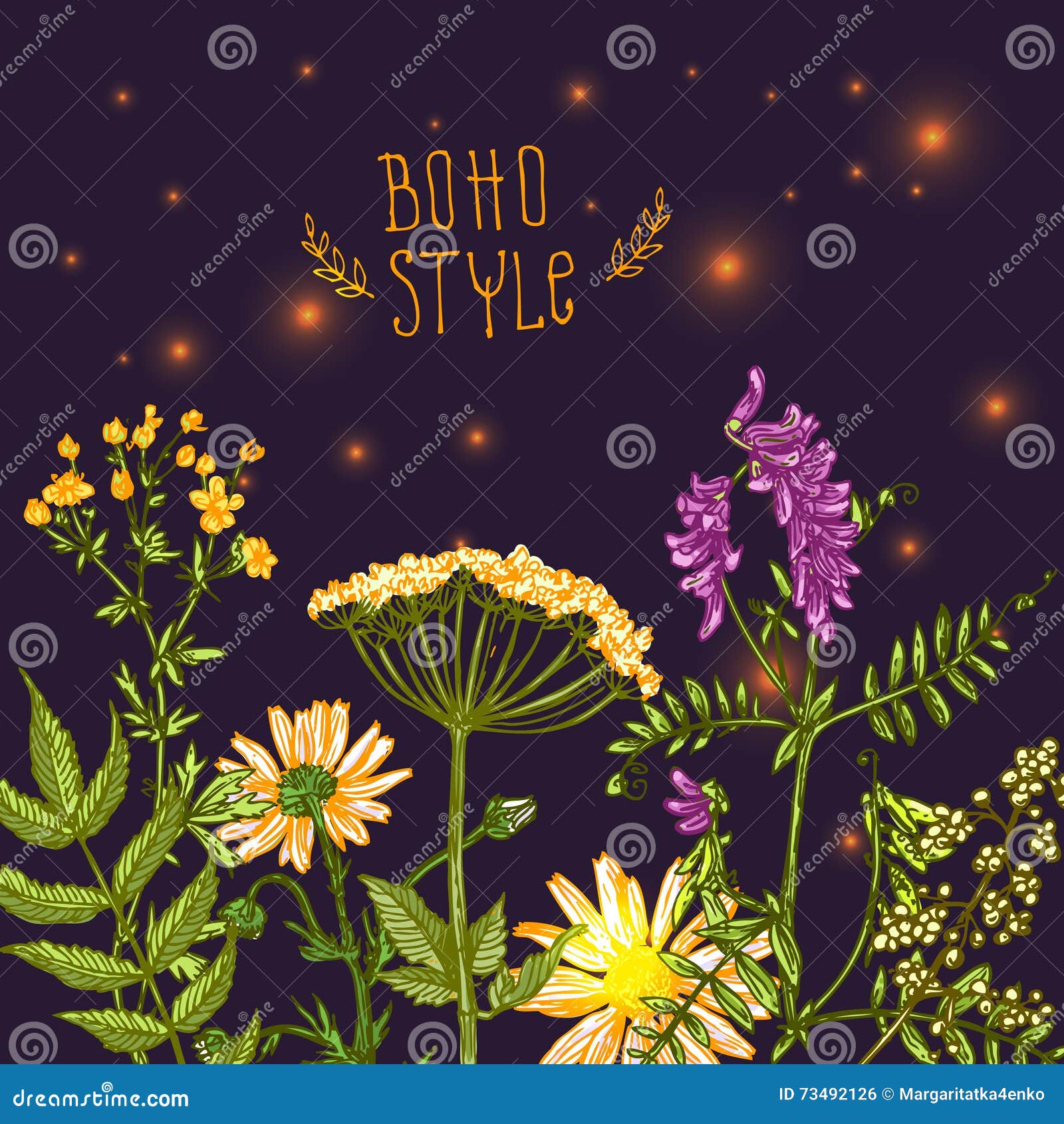 Flor do estilo de Boho ilustração do vetor. Ilustração de retro - 73492126