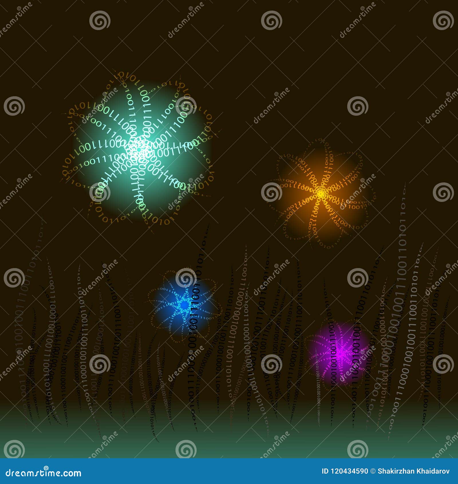 Flora Digital on a Dark Background with Zero and a Unit in the Form of ...