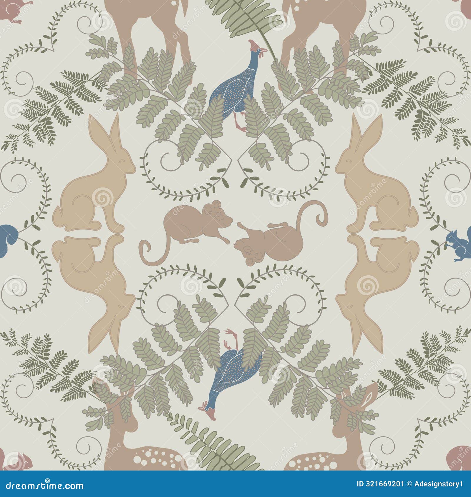 The Flora and Fauna in Forests Seamless Pattern ,prints Background ...