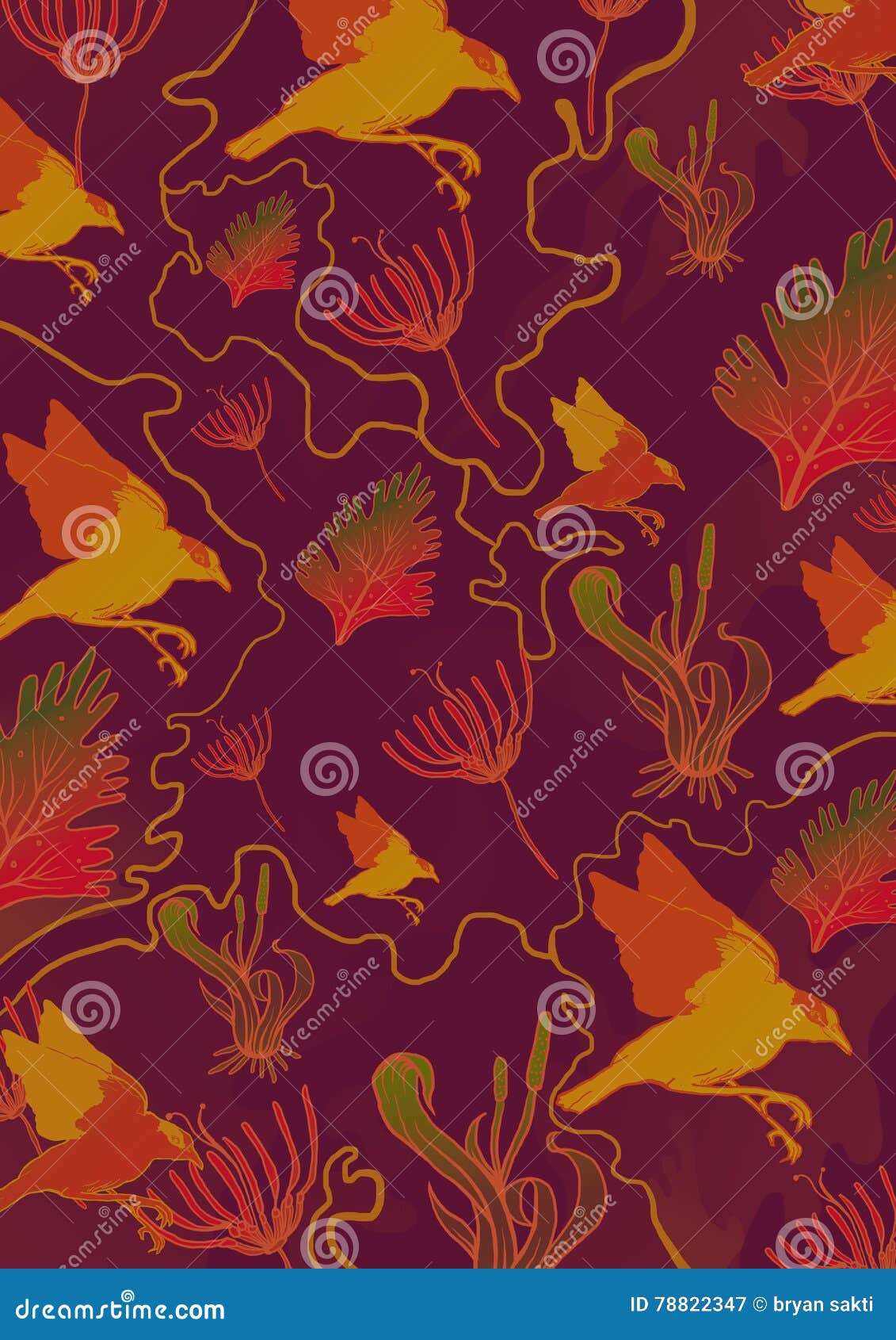 Flora fauna pattern stock illustration. Illustration of wallpaper ...