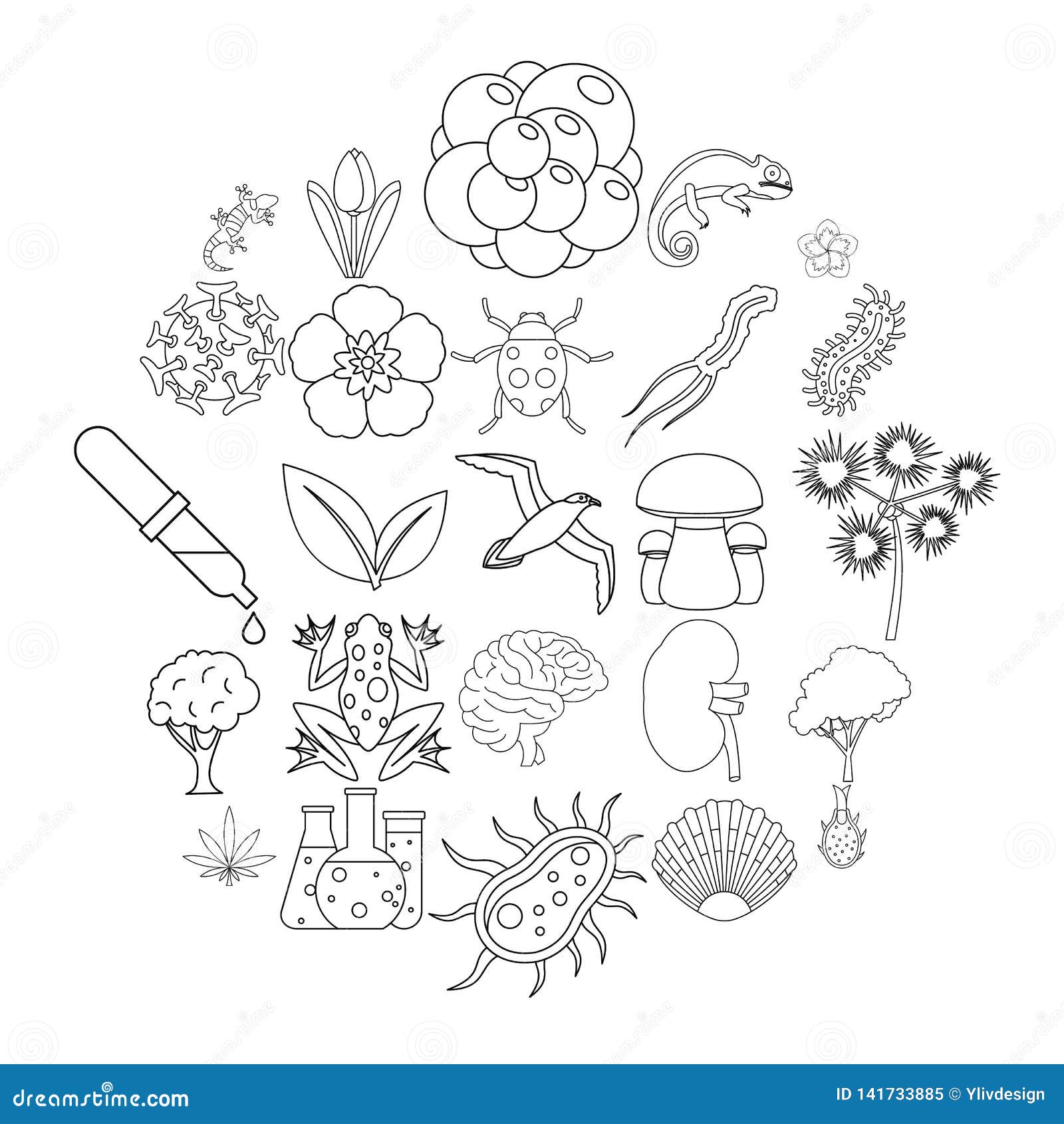 Flora Icons Set, Outline Style Stock Vector - Illustration of graphic ...