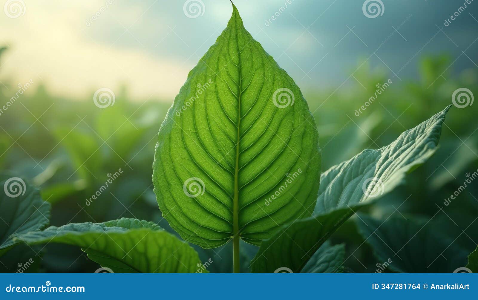 Textured Hosta Leaf with Ribbed Surface Under a Dramatic Sky Stock ...