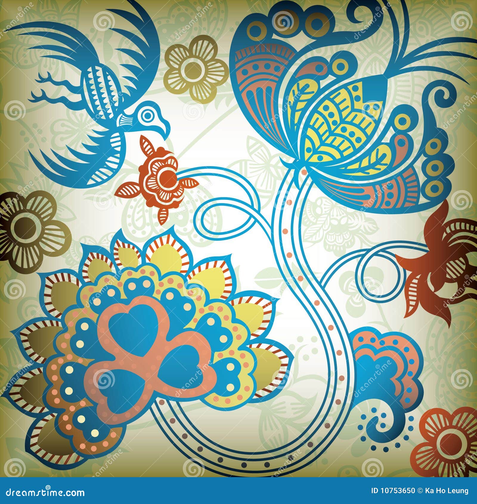 Floral Abstract with Bird stock vector. Illustration of bird - 10753650