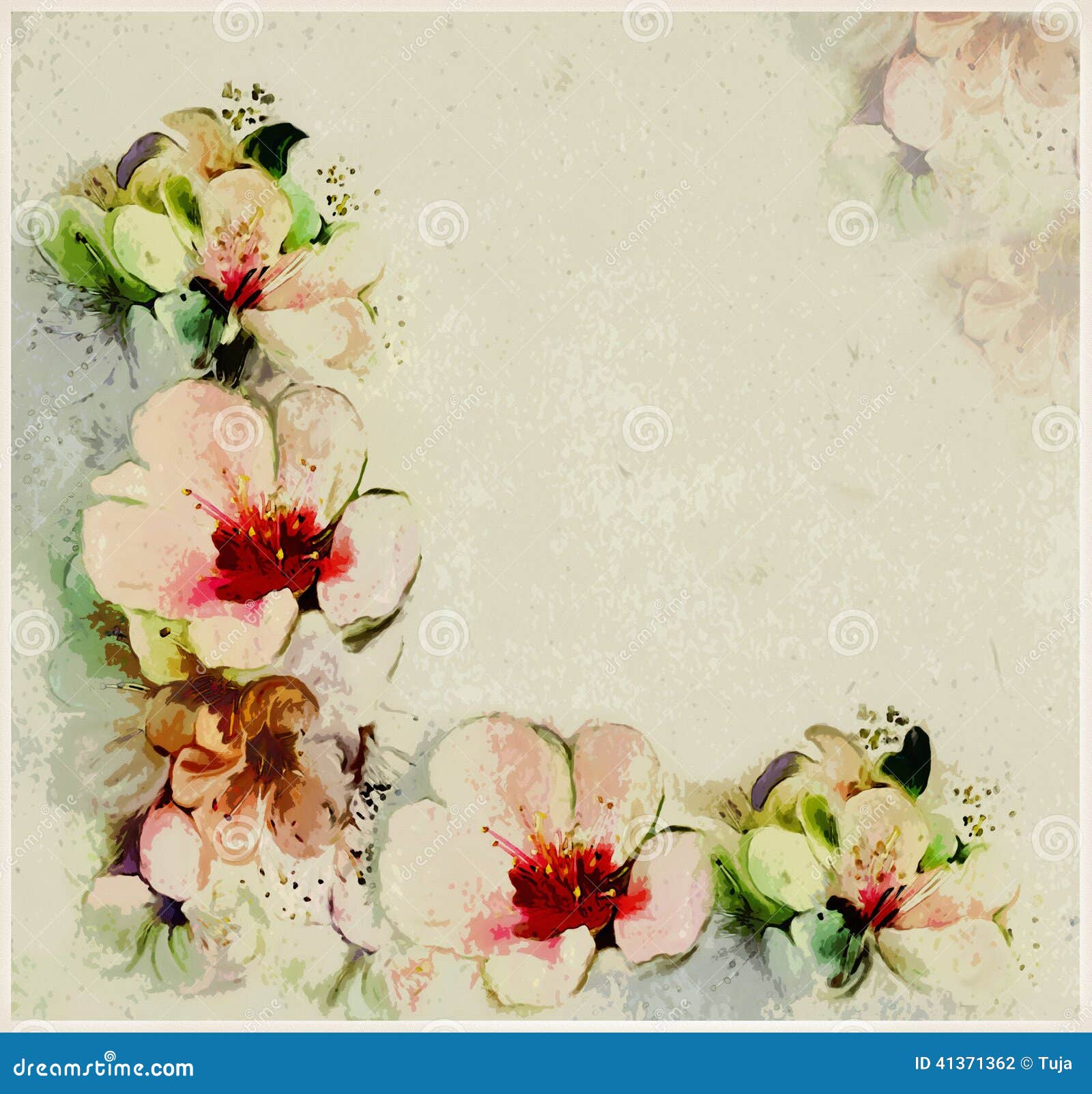 Floral Aged Postcard with Stylized Spring Flowers Stock Illustration ...
