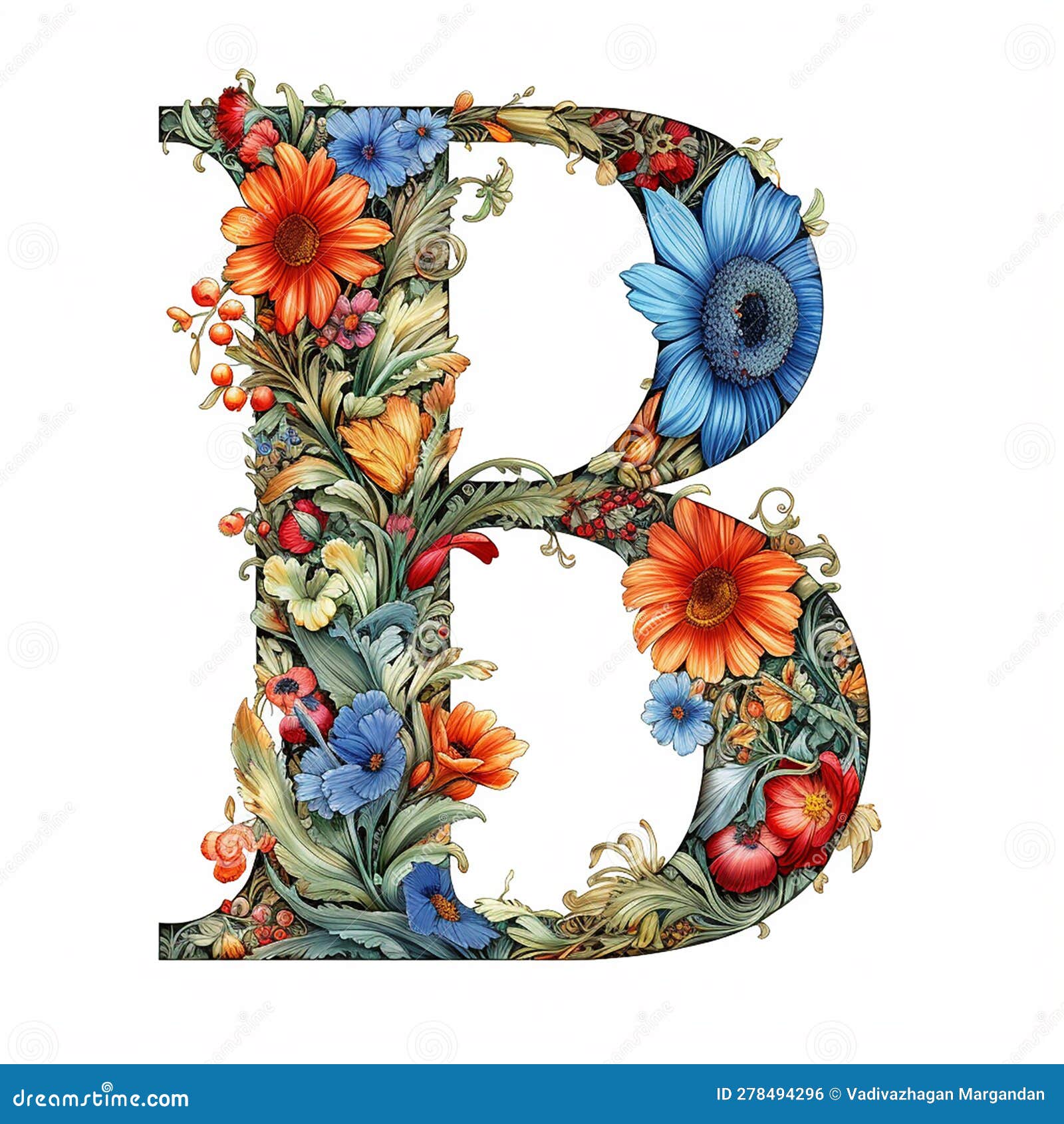 Floral alphabet B stock illustration. Illustration of font - 278494296
