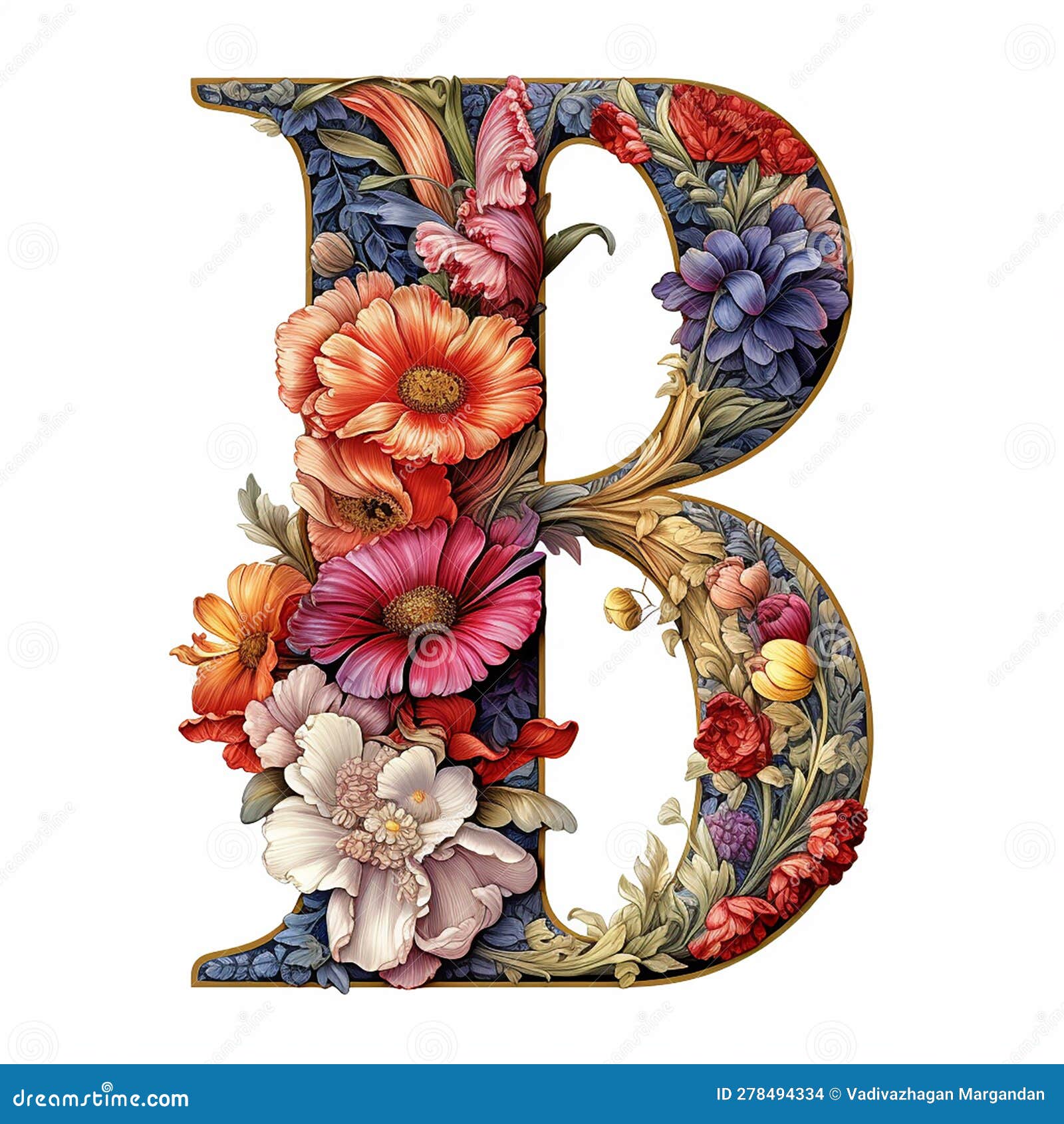 Floral alphabet B stock illustration. Illustration of flowers - 278494334