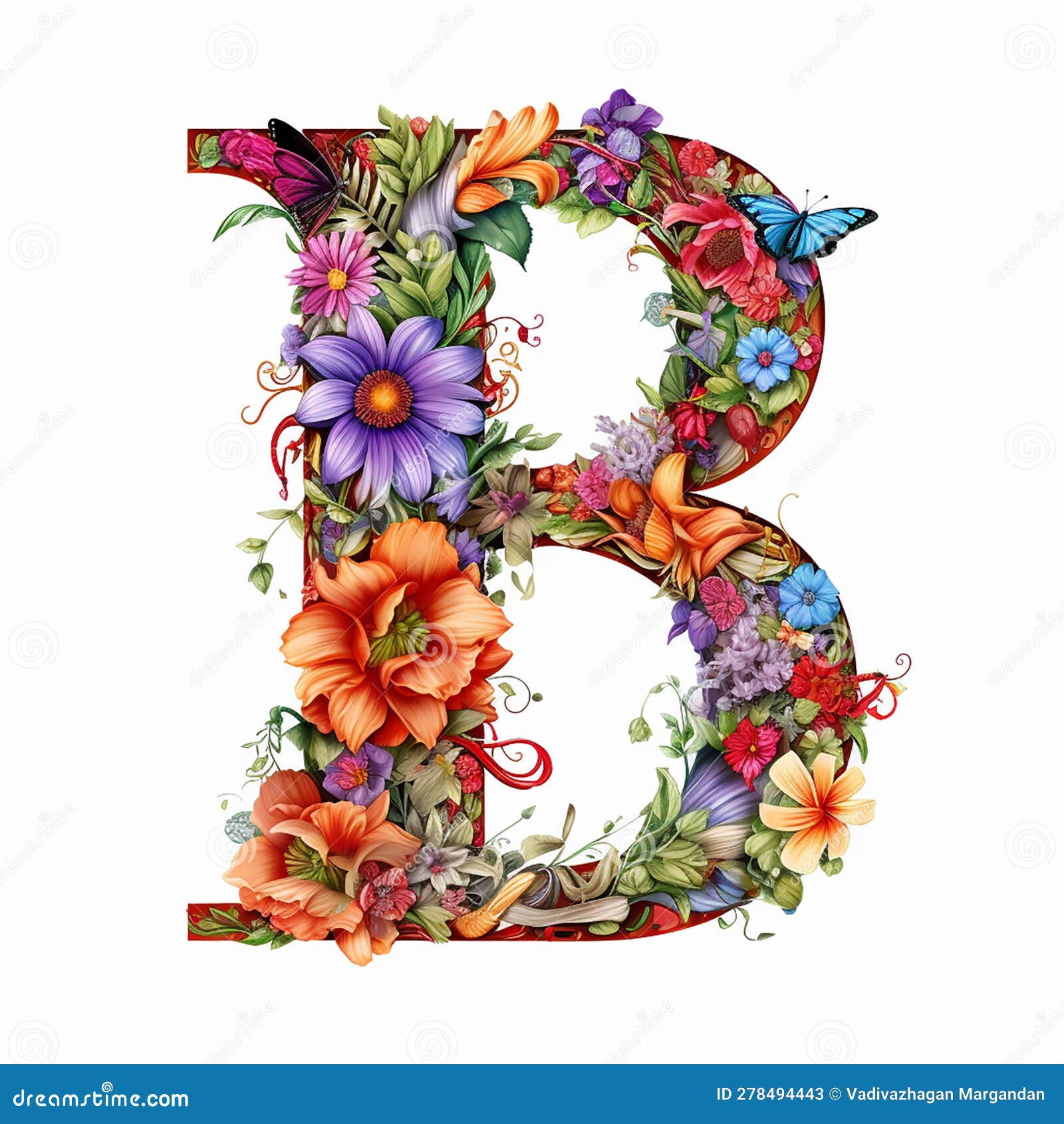 Floral alphabet B stock illustration. Illustration of leaf - 278494443