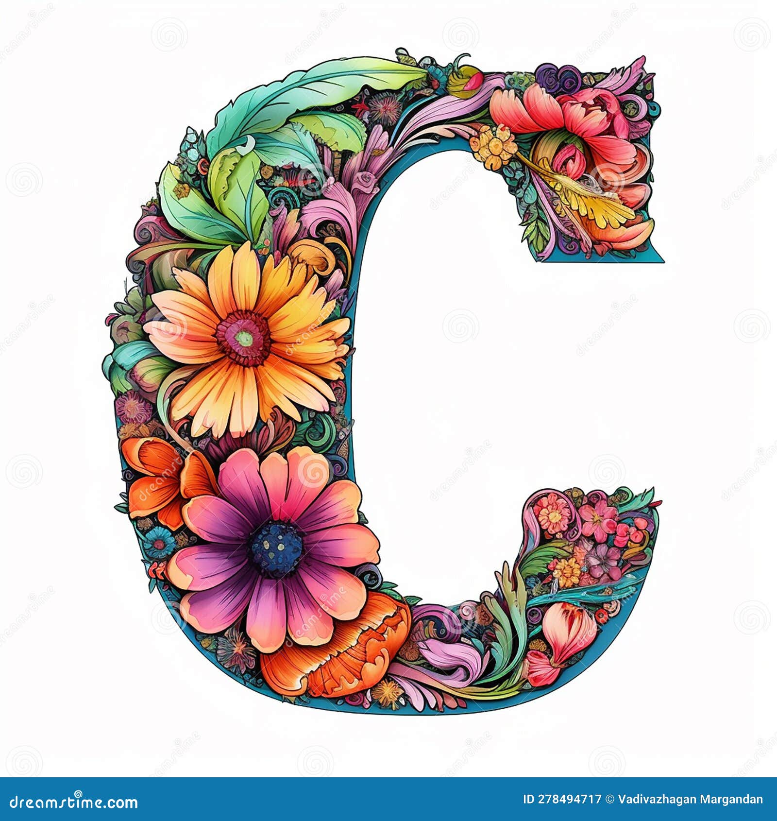 Floral alphabet C stock illustration. Illustration of concept - 278494717
