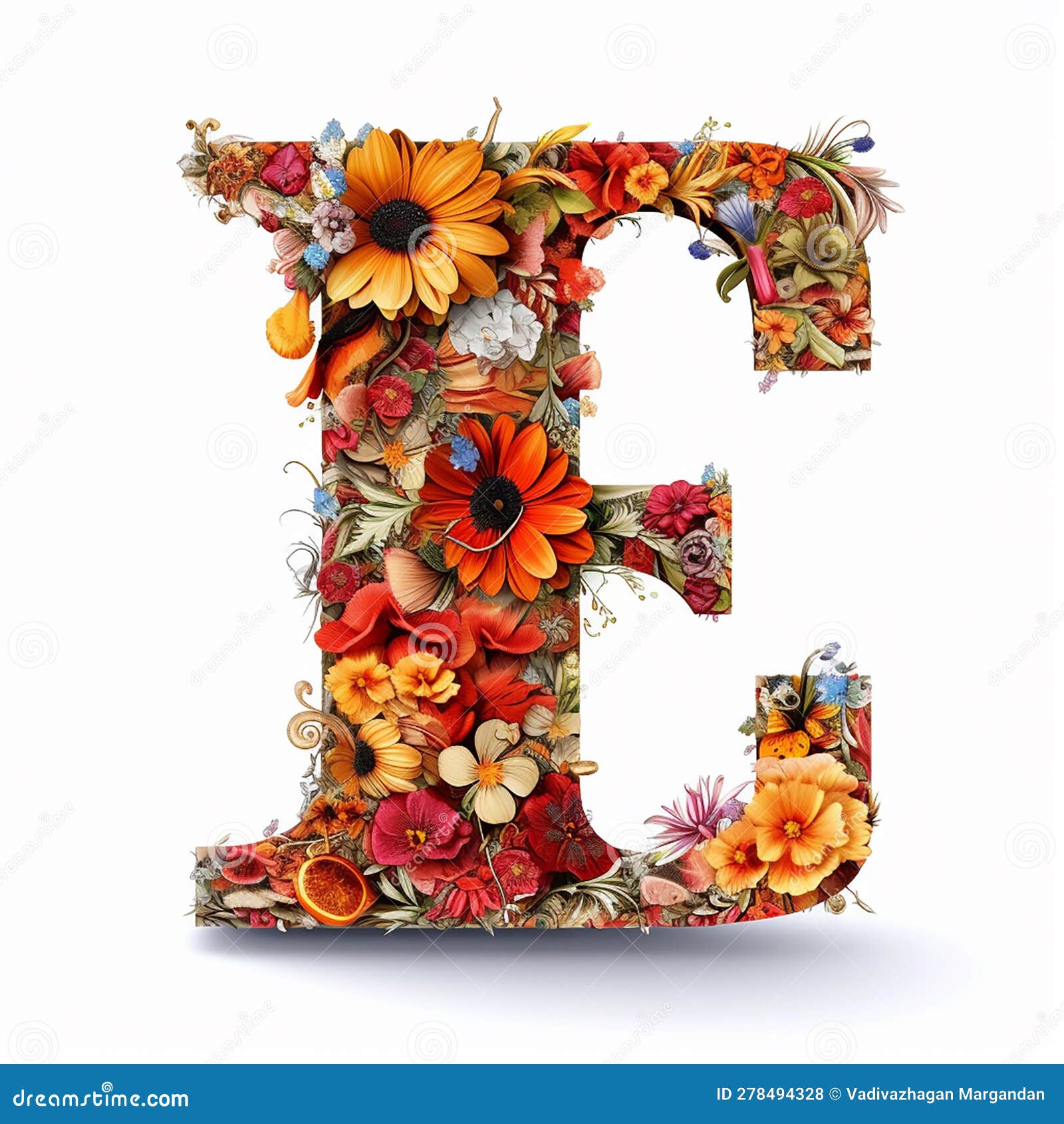 Floral alphabet E stock illustration. Illustration of ideas - 278494328