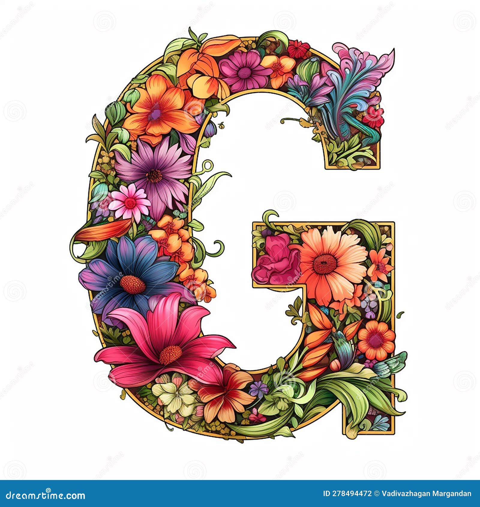 Floral alphabet G stock illustration. Illustration of pattern - 278494472
