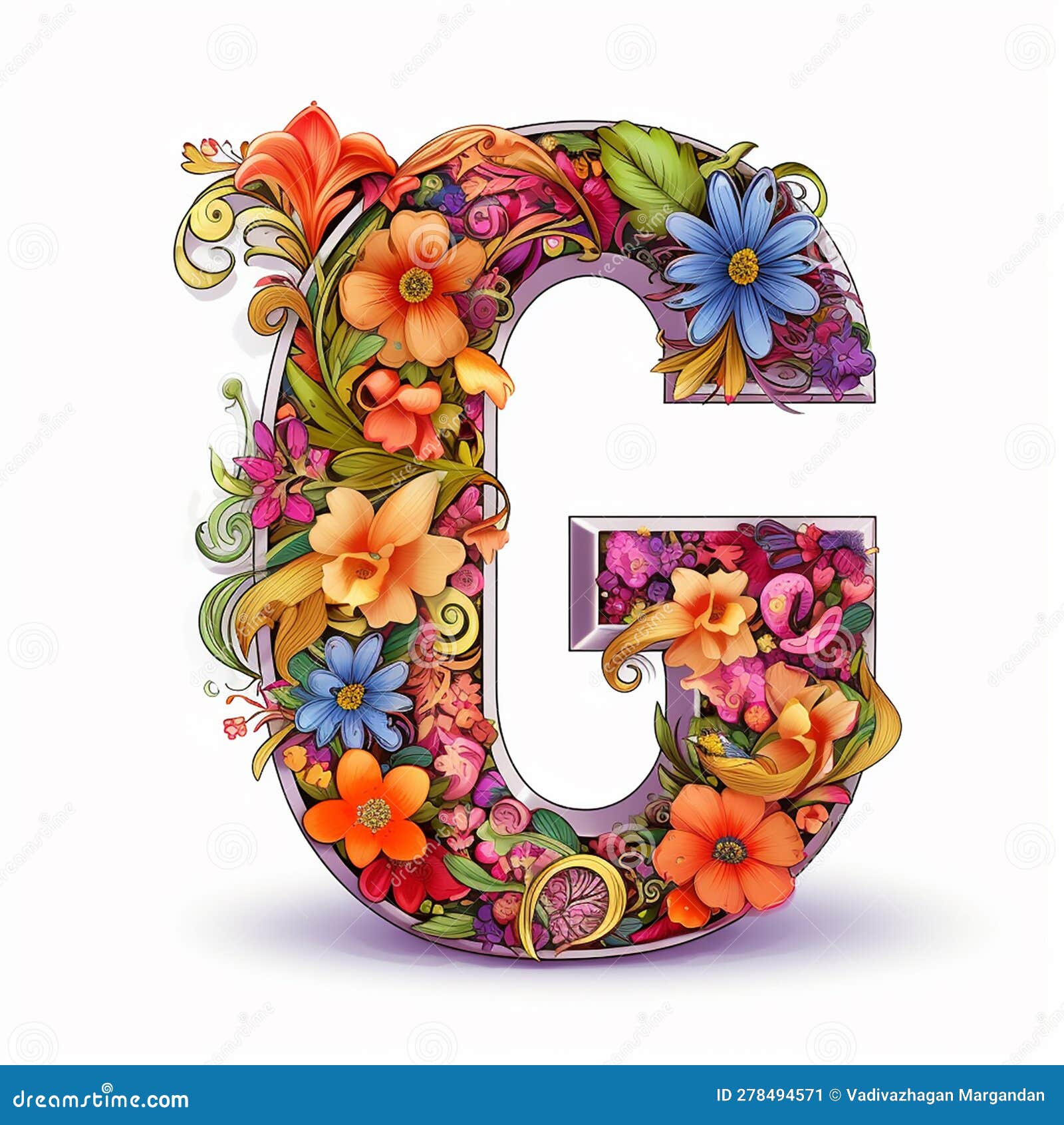 Floral alphabet G stock illustration. Illustration of collection ...