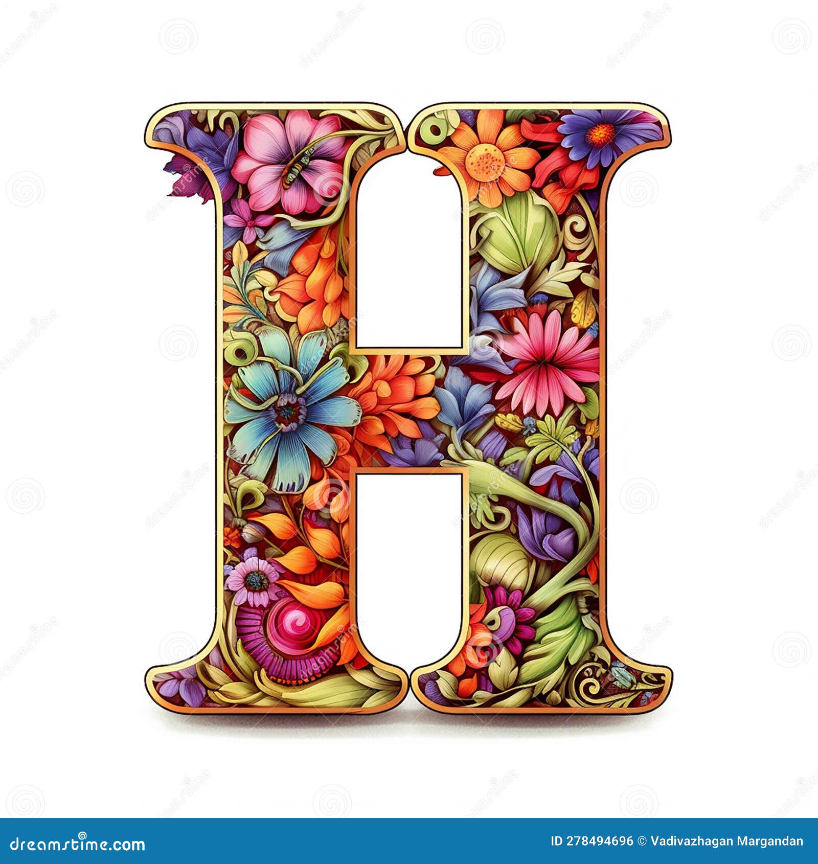 Floral alphabet H stock illustration. Illustration of alphabet - 278494696