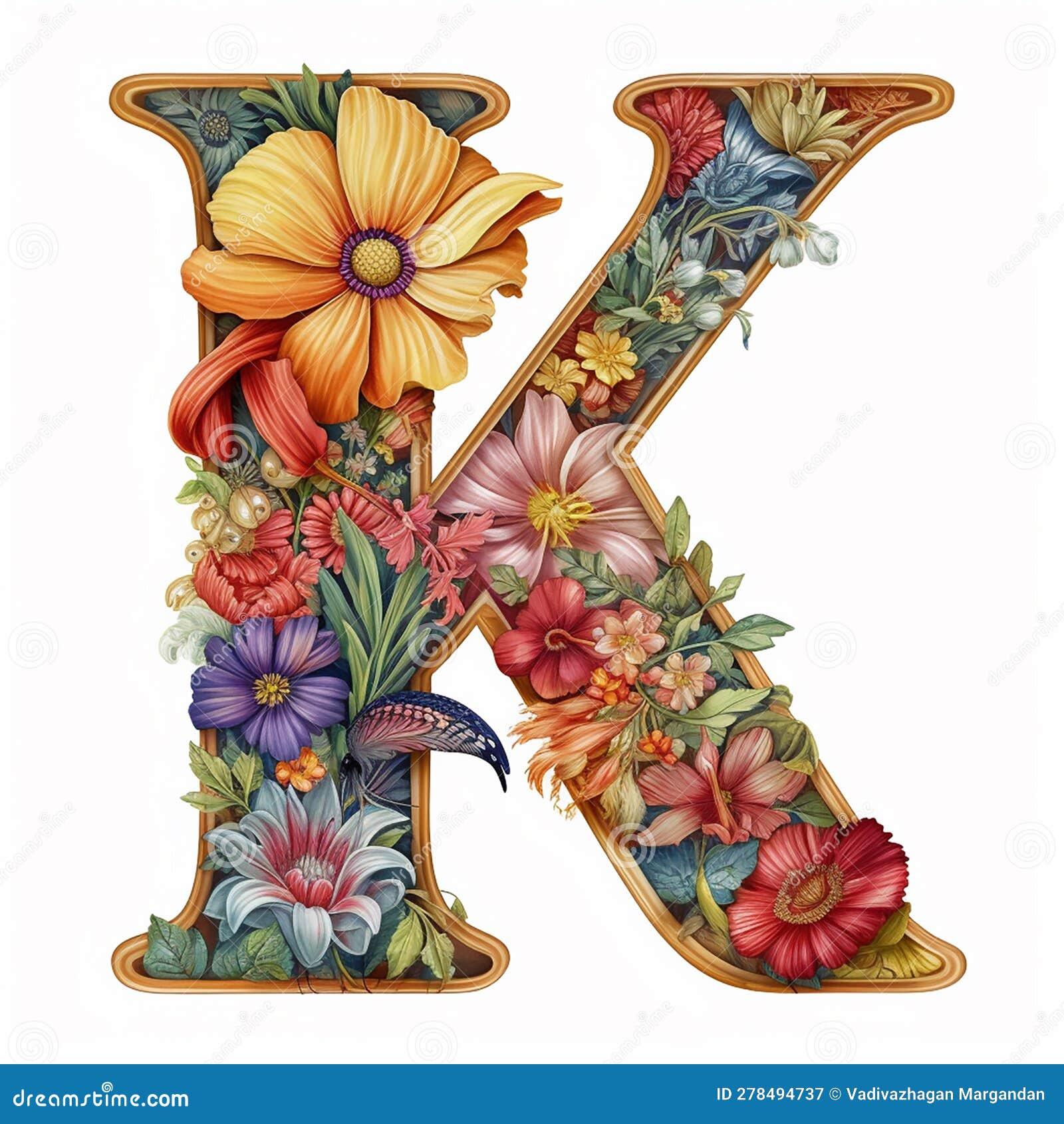 Floral alphabet K stock illustration. Illustration of font - 278494737