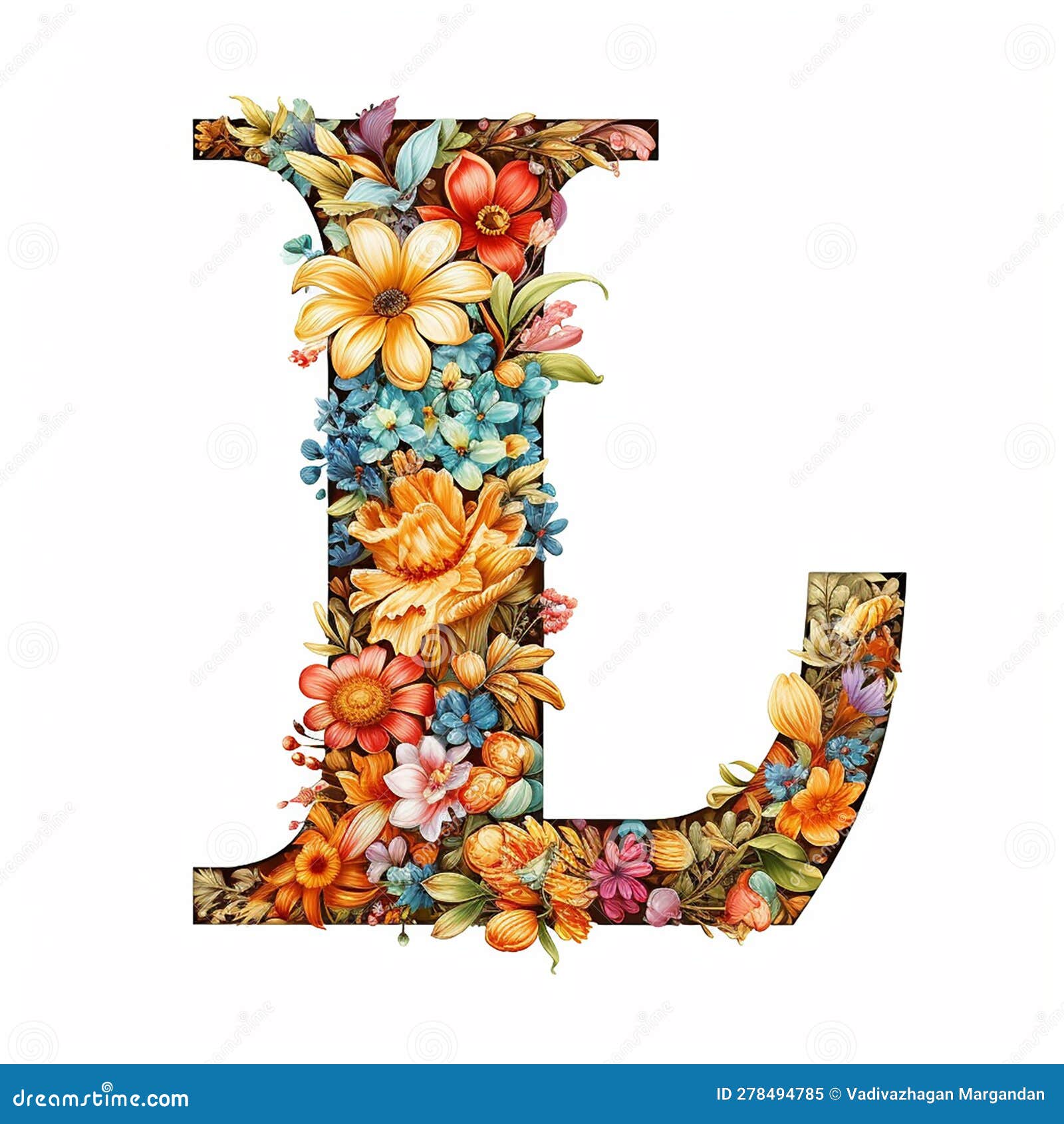 Floral alphabet L stock illustration. Illustration of design - 278494785