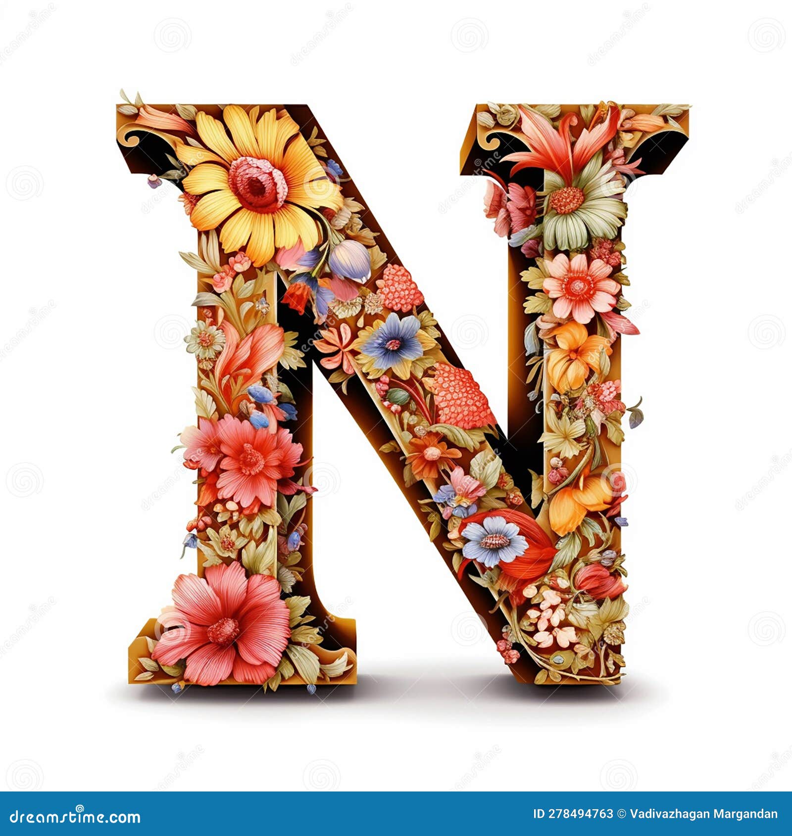 Floral alphabet N stock illustration. Illustration of font - 278494763