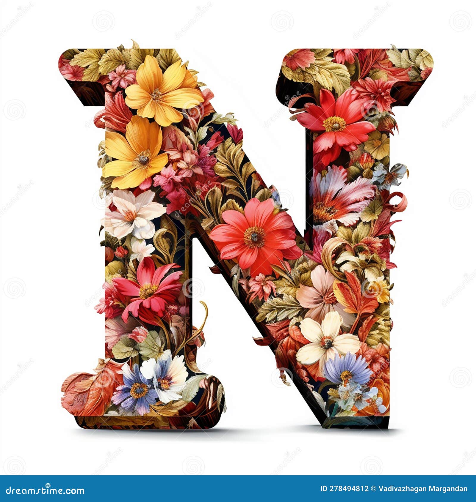Floral alphabet N stock illustration. Illustration of ideas - 278494812