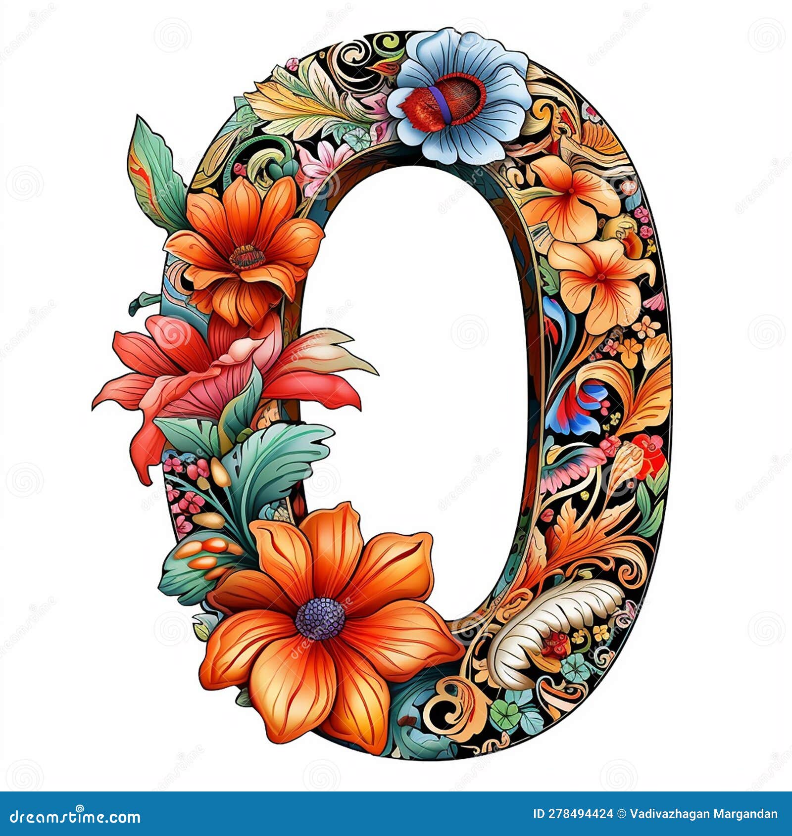 Floral alphabet O stock illustration. Illustration of font - 278494424