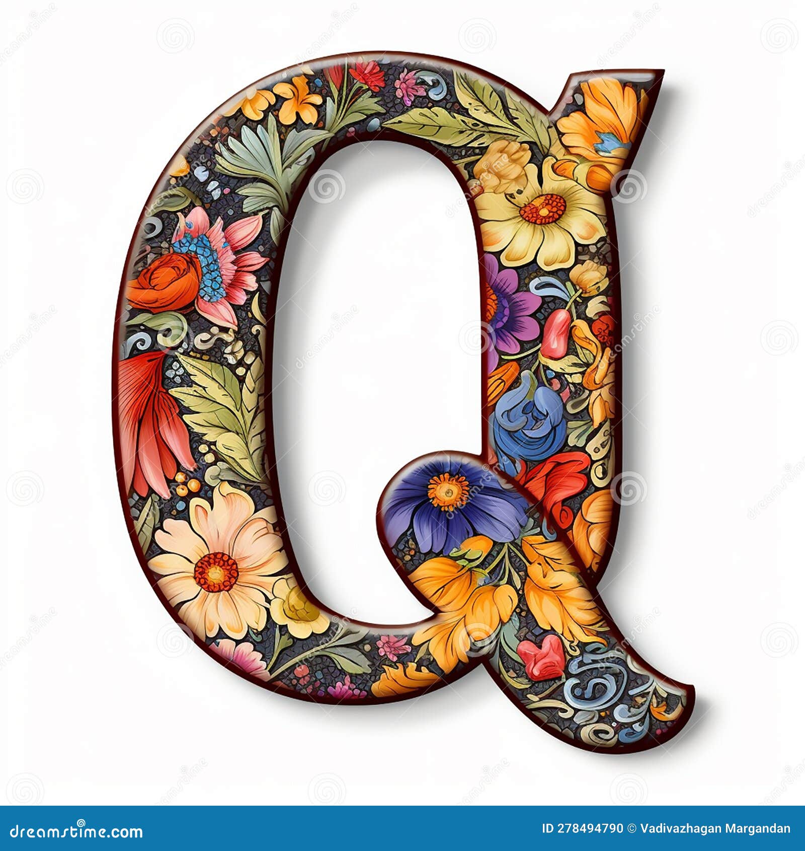 Floral alphabet Q stock illustration. Illustration of concept - 278494790