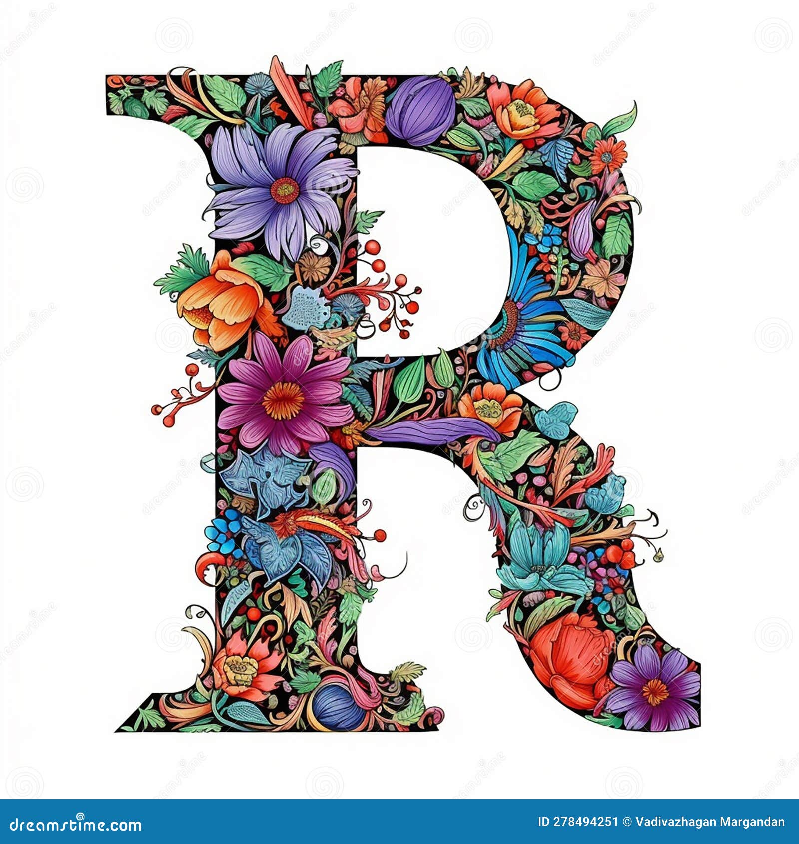 Floral alphabet R stock illustration. Illustration of alphabet - 278494251