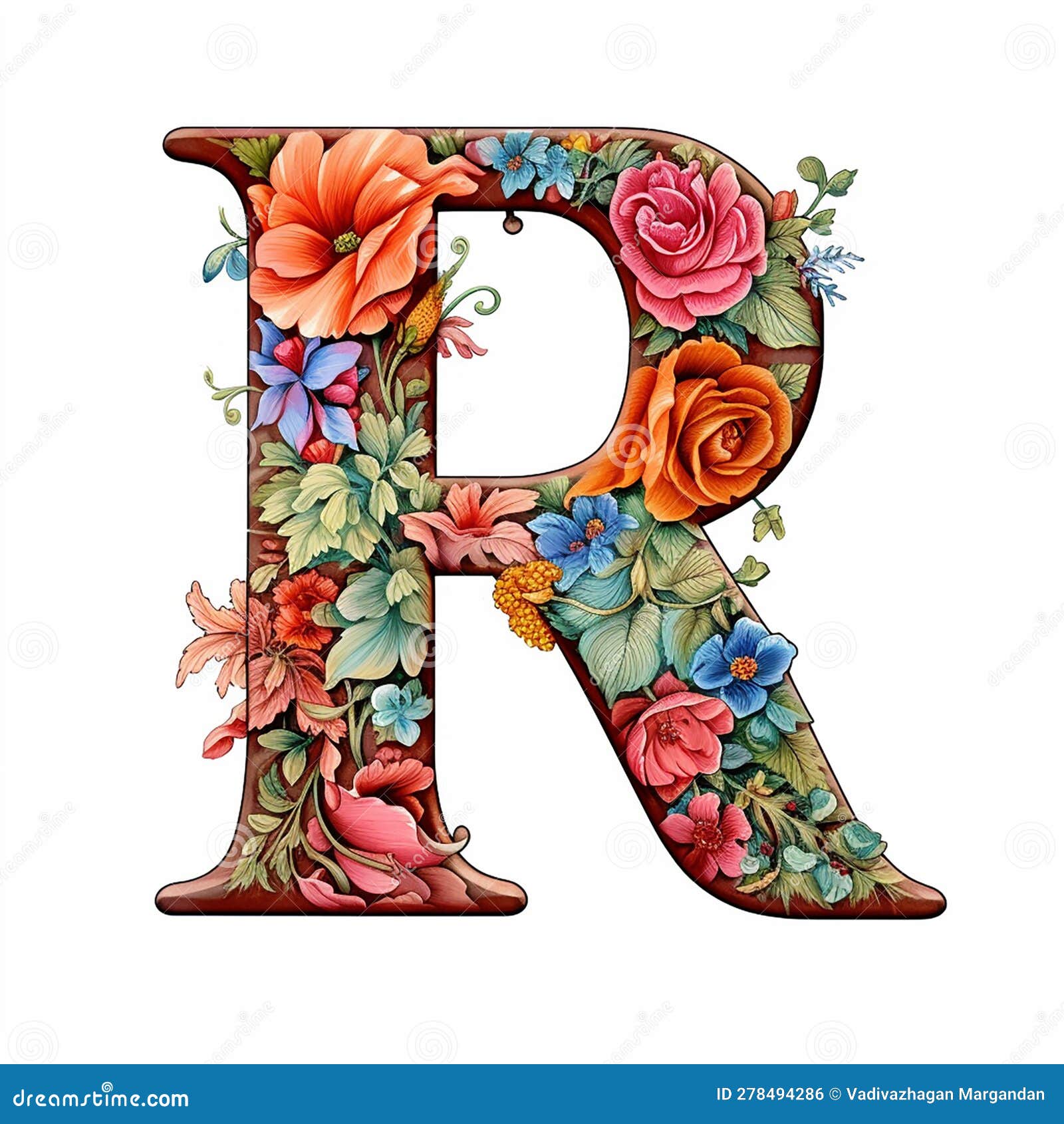 Floral alphabet R stock illustration. Illustration of letter - 278494286