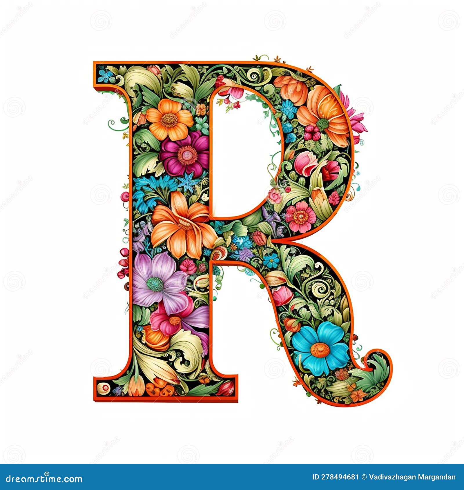 Floral alphabet R stock illustration. Illustration of font - 278494681