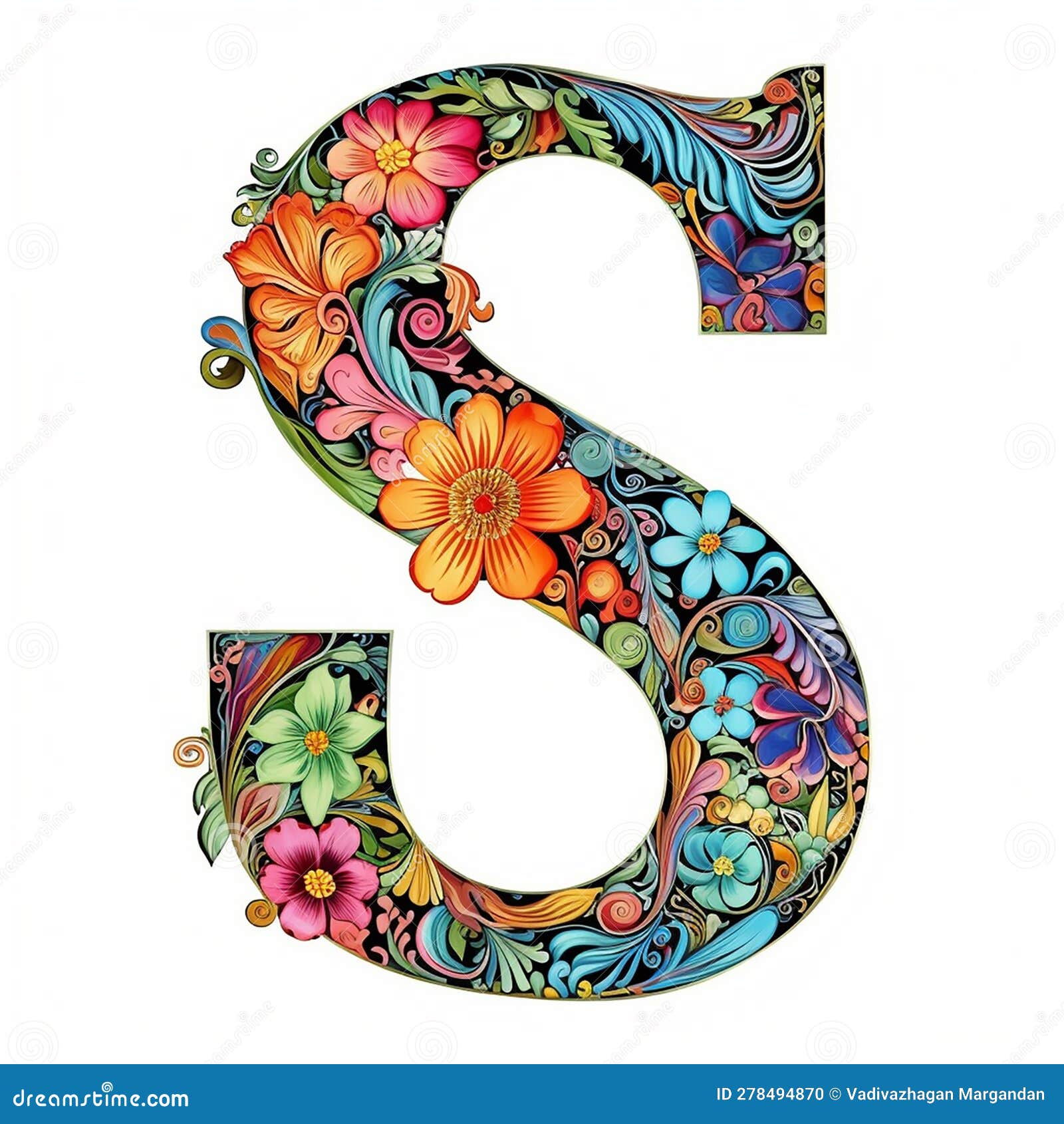 Floral alphabet S stock illustration. Illustration of leaf - 278494870