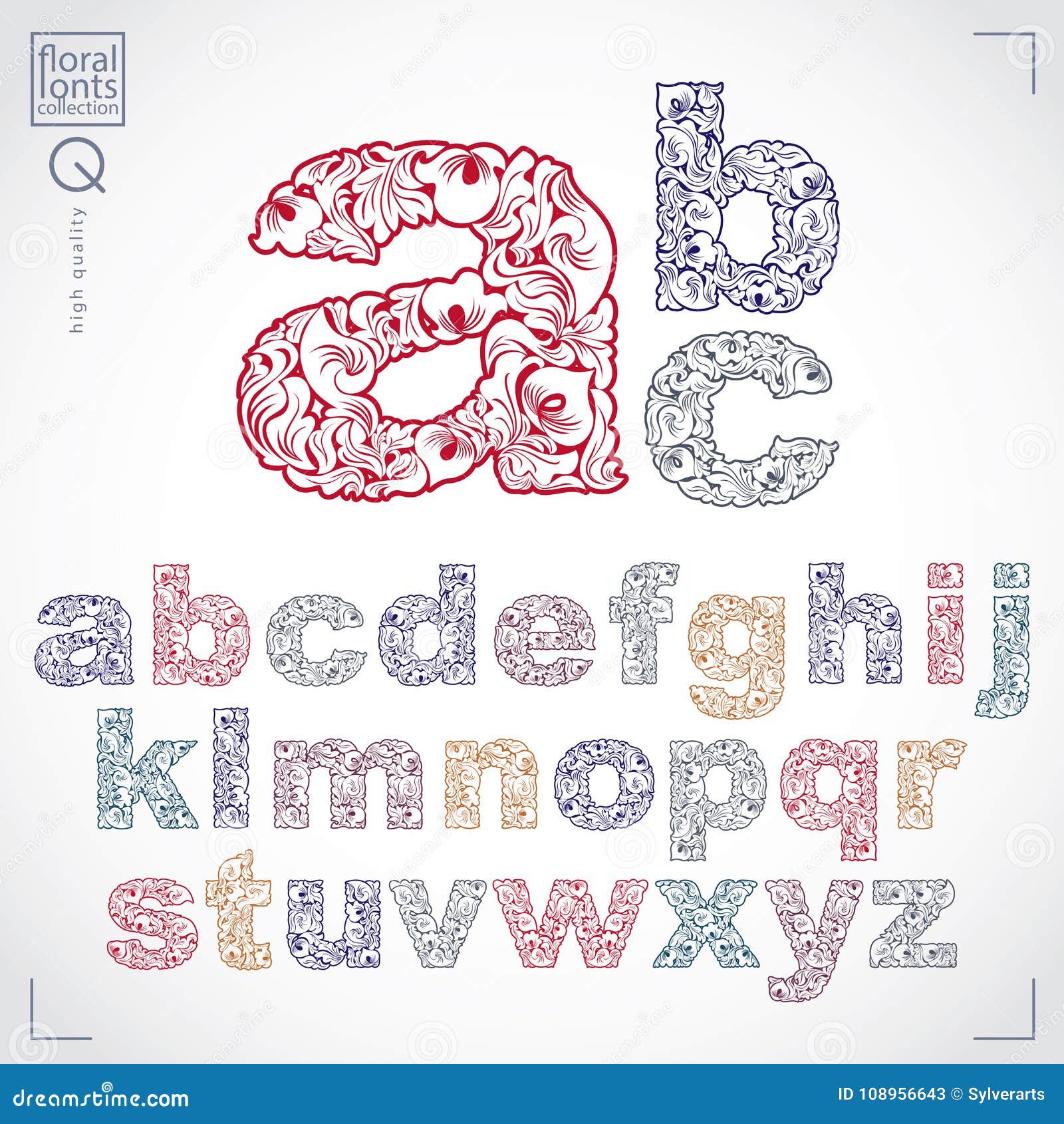 Floral Alphabet Sans Serif Letters Drawn Using Abstract Vintage Stock ... Floral Alphabet Sans Serif Letters Drawn Using Abstract Vintage Stock ...