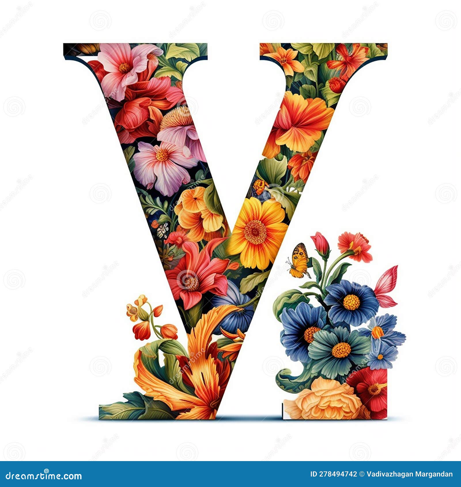 Floral alphabet Y stock illustration. Illustration of color - 278494742