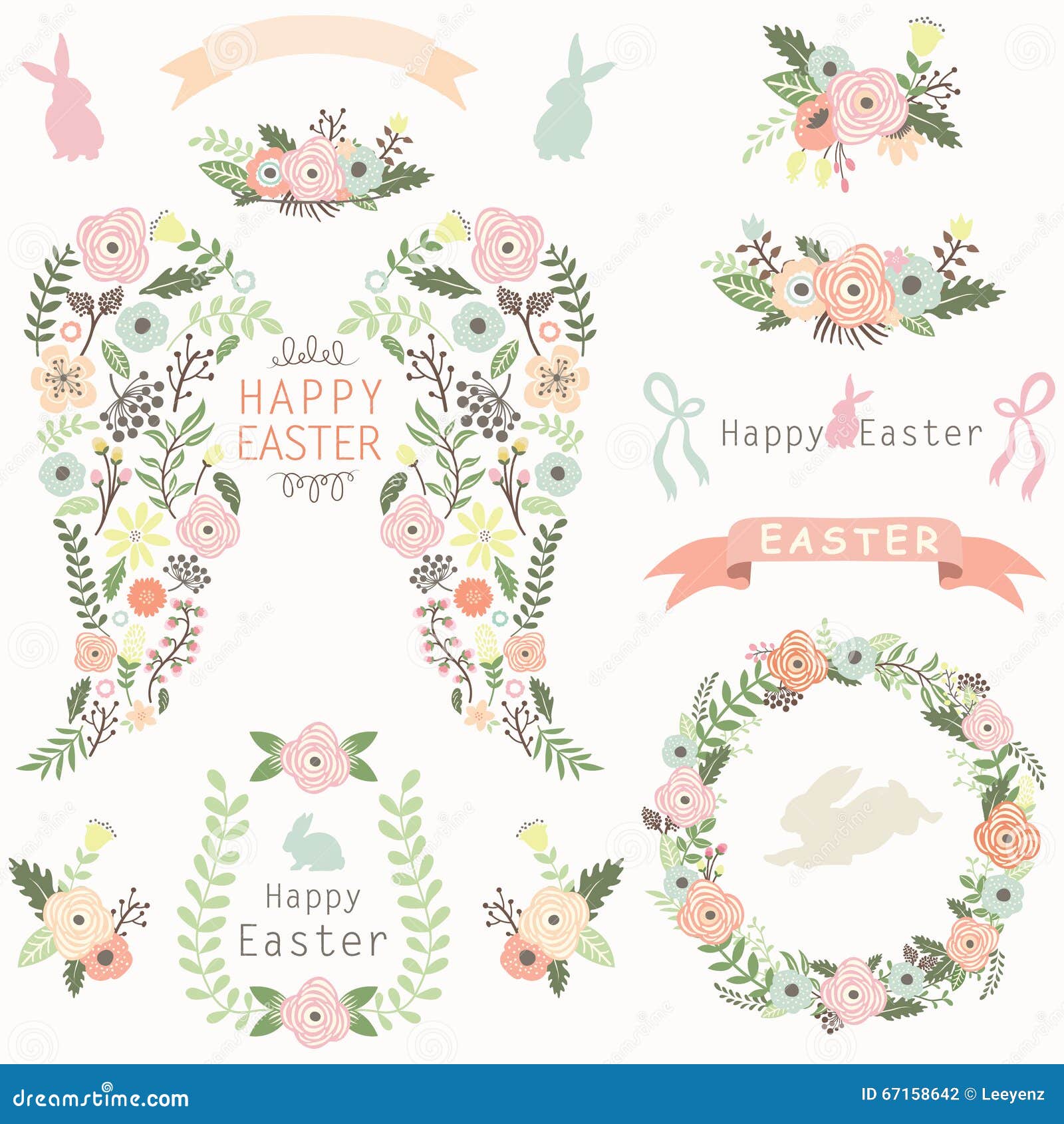 Easter Elements Arranged In Strip. Vector Linear Angel, Egg ...