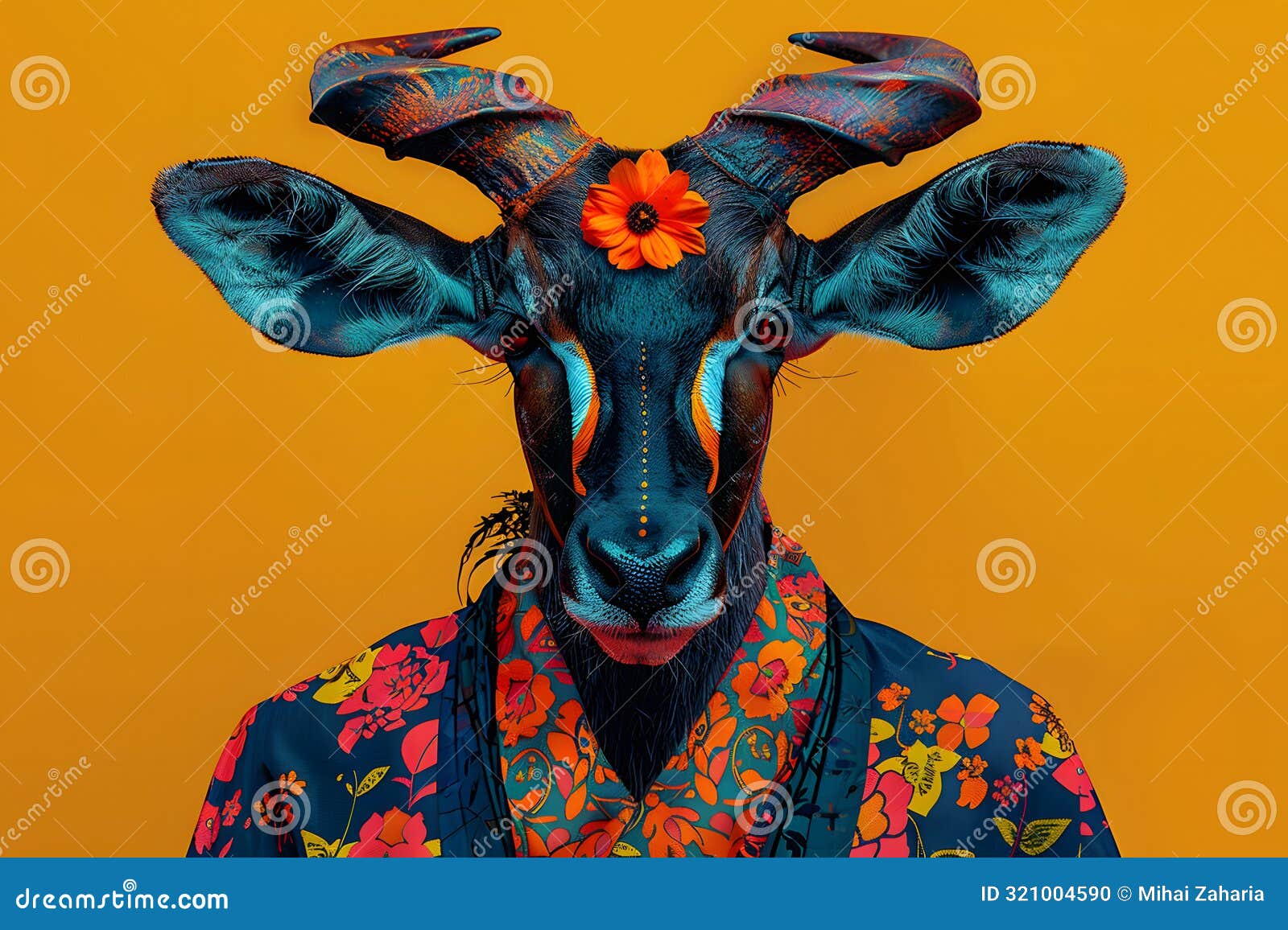Floral Antelope in a Vibrant Human Outfit, Comic Book Style Stock ...