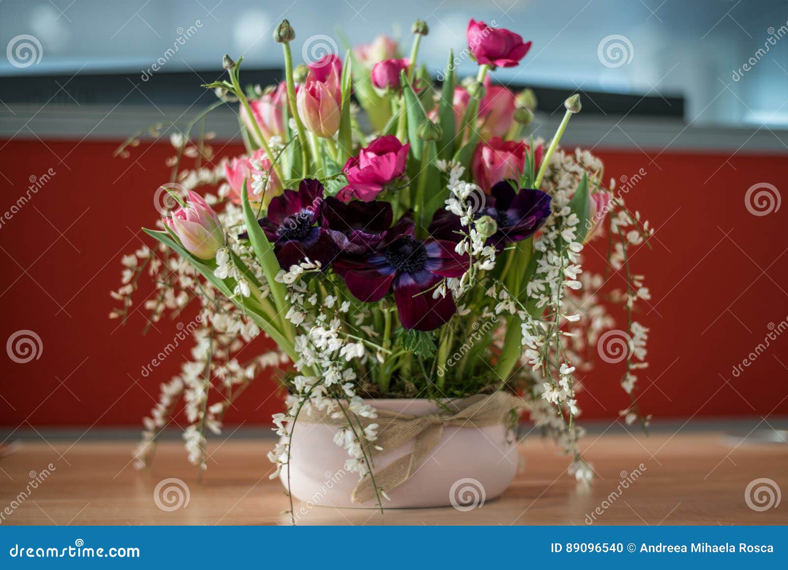 Floral Arrangement Pot on a Table Stock Photo - Image of artificial ...