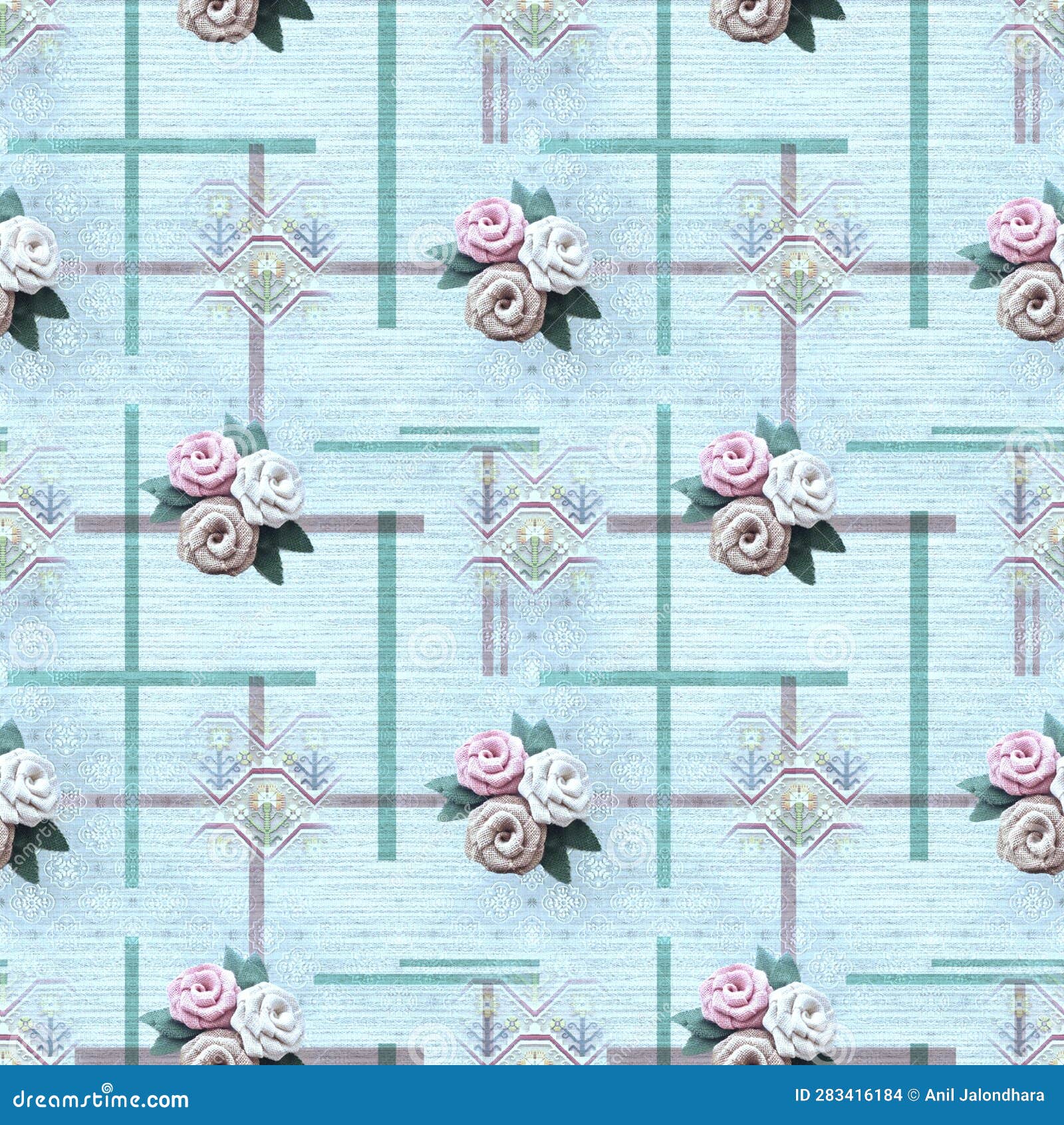 Floral Art with Stripes and 3d Texture Cotton Thread Effect Abstract ...