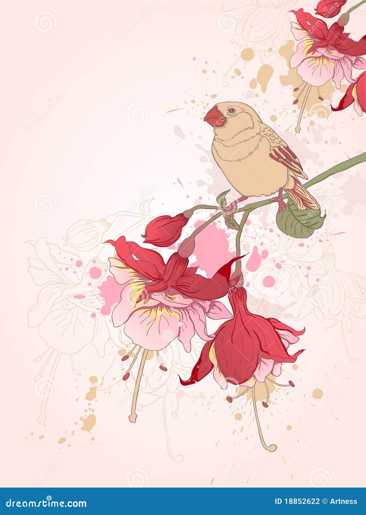 Floral Background with Bird Stock Vector - Illustration of abstract ...