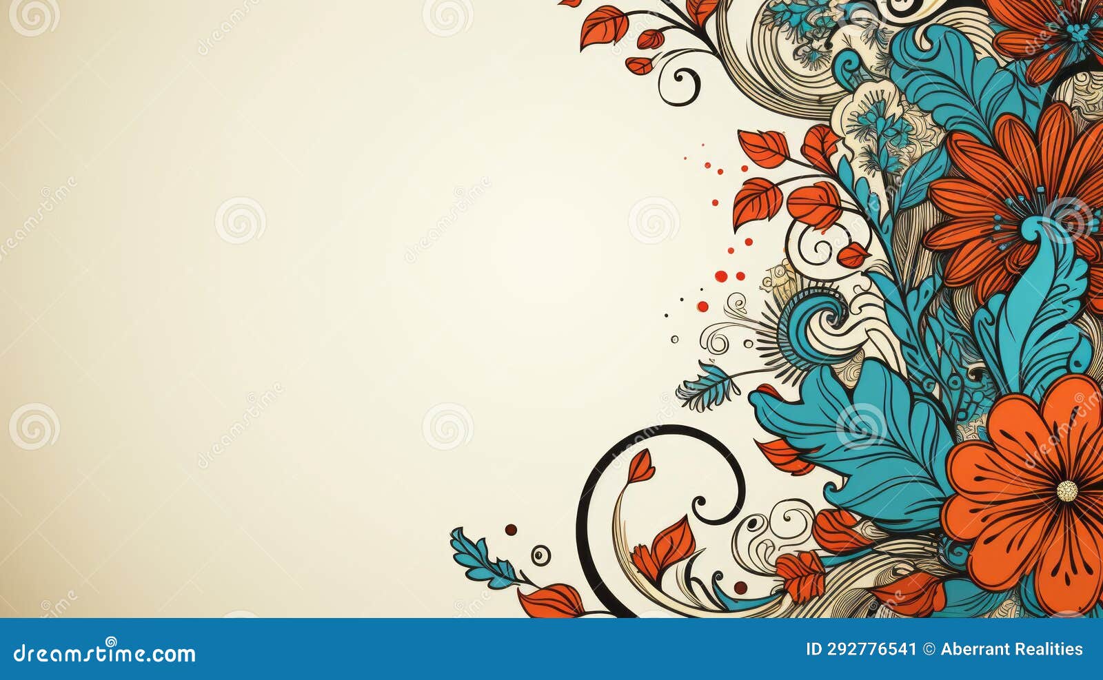 Floral Background with Blue and Orange Flowers on a Beige Background ...
